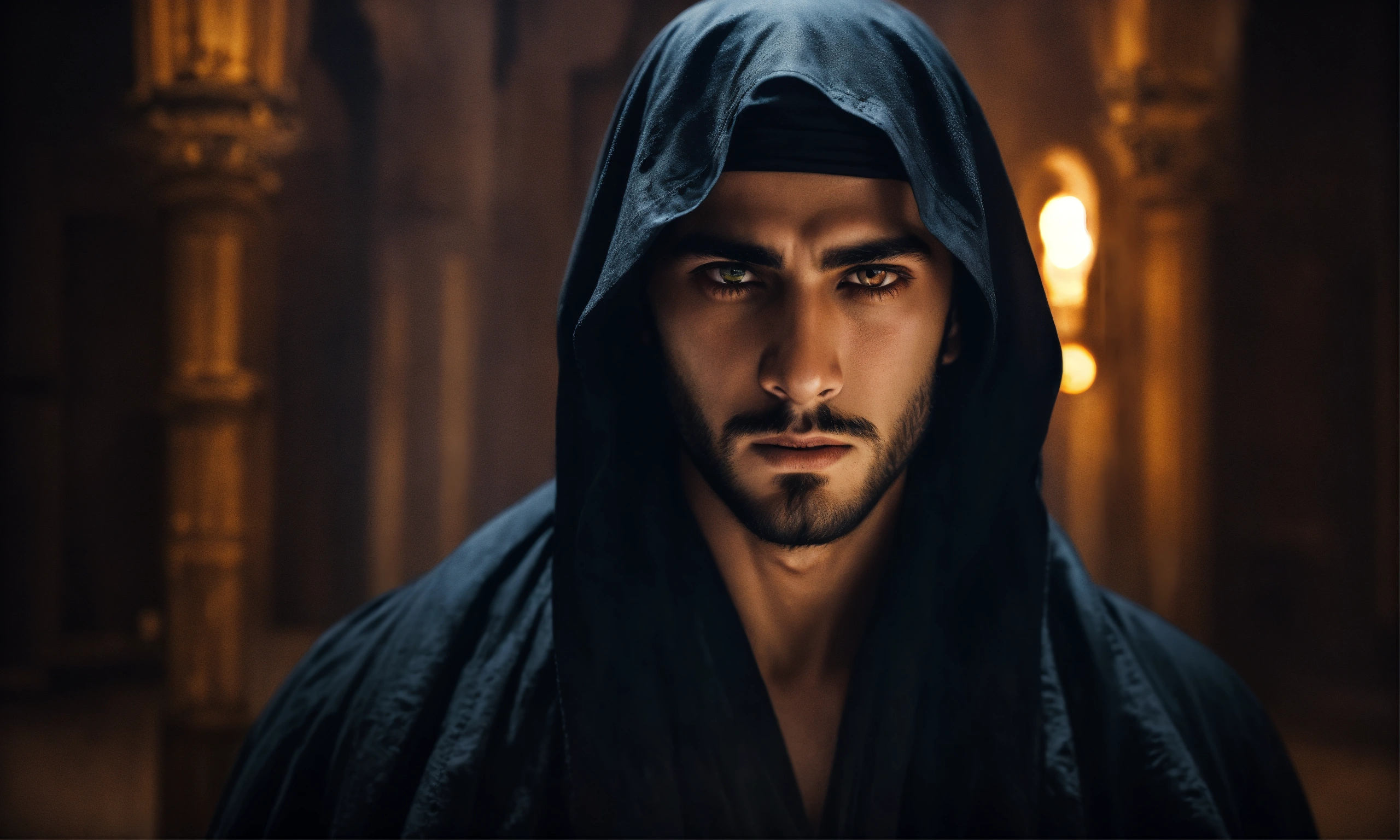 Lexica - Dramatic headshot of a young handsome, wicked middle eastern ...