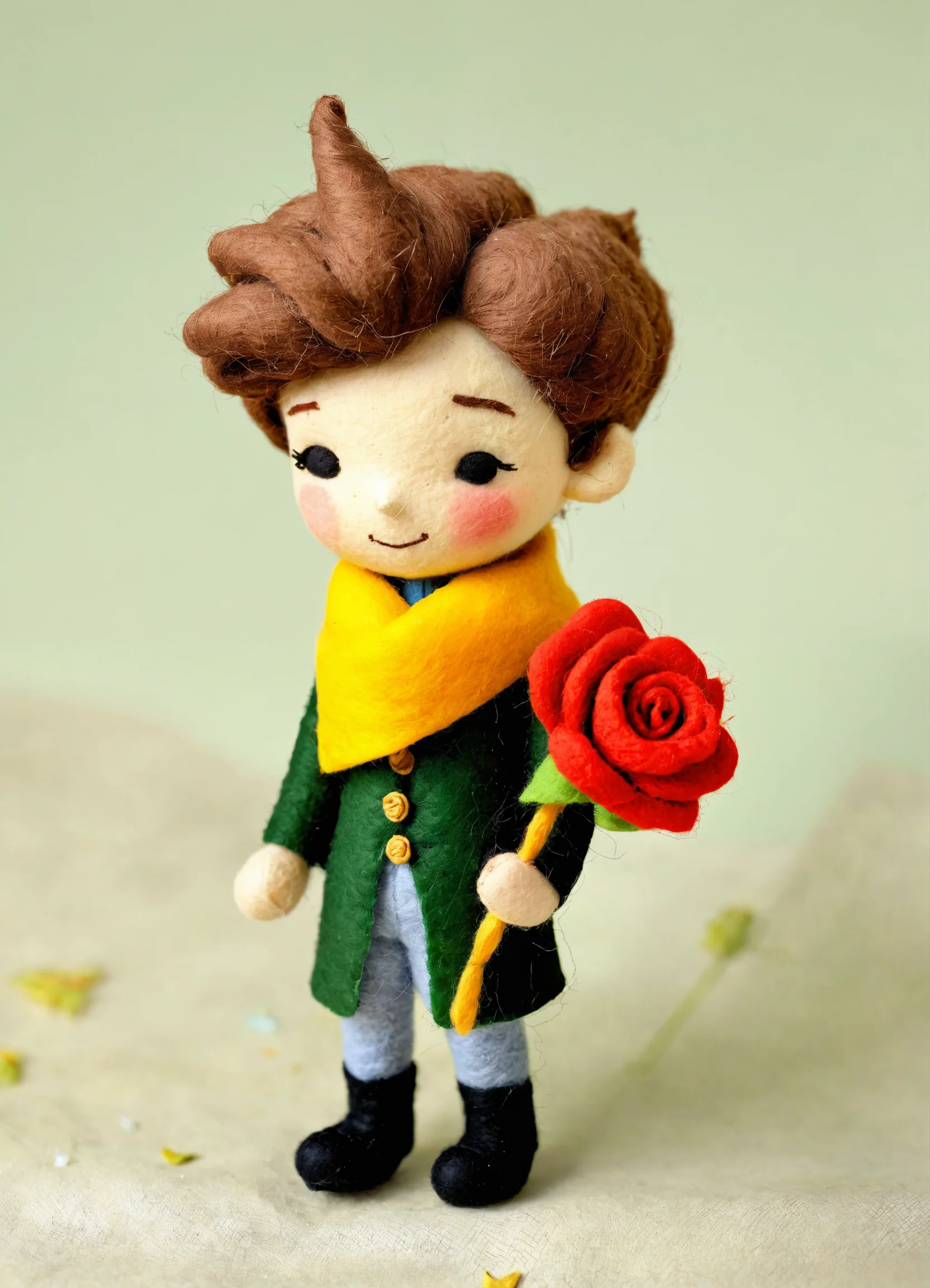 Lexica - Felt artwork, the little French prince holding a red rose, the ...