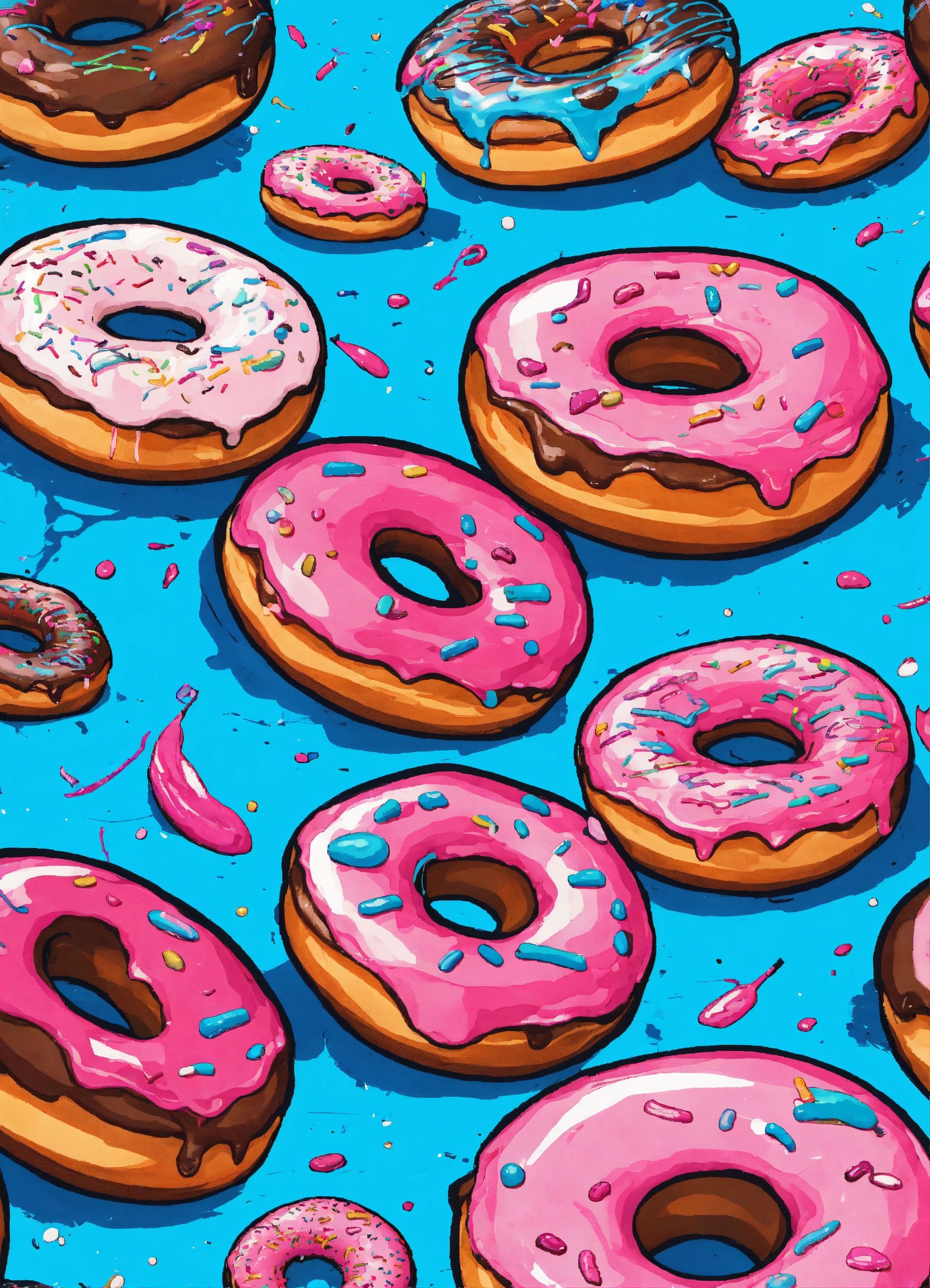 Lexica - Donuts falling from the sky graffiti style, blue and pink