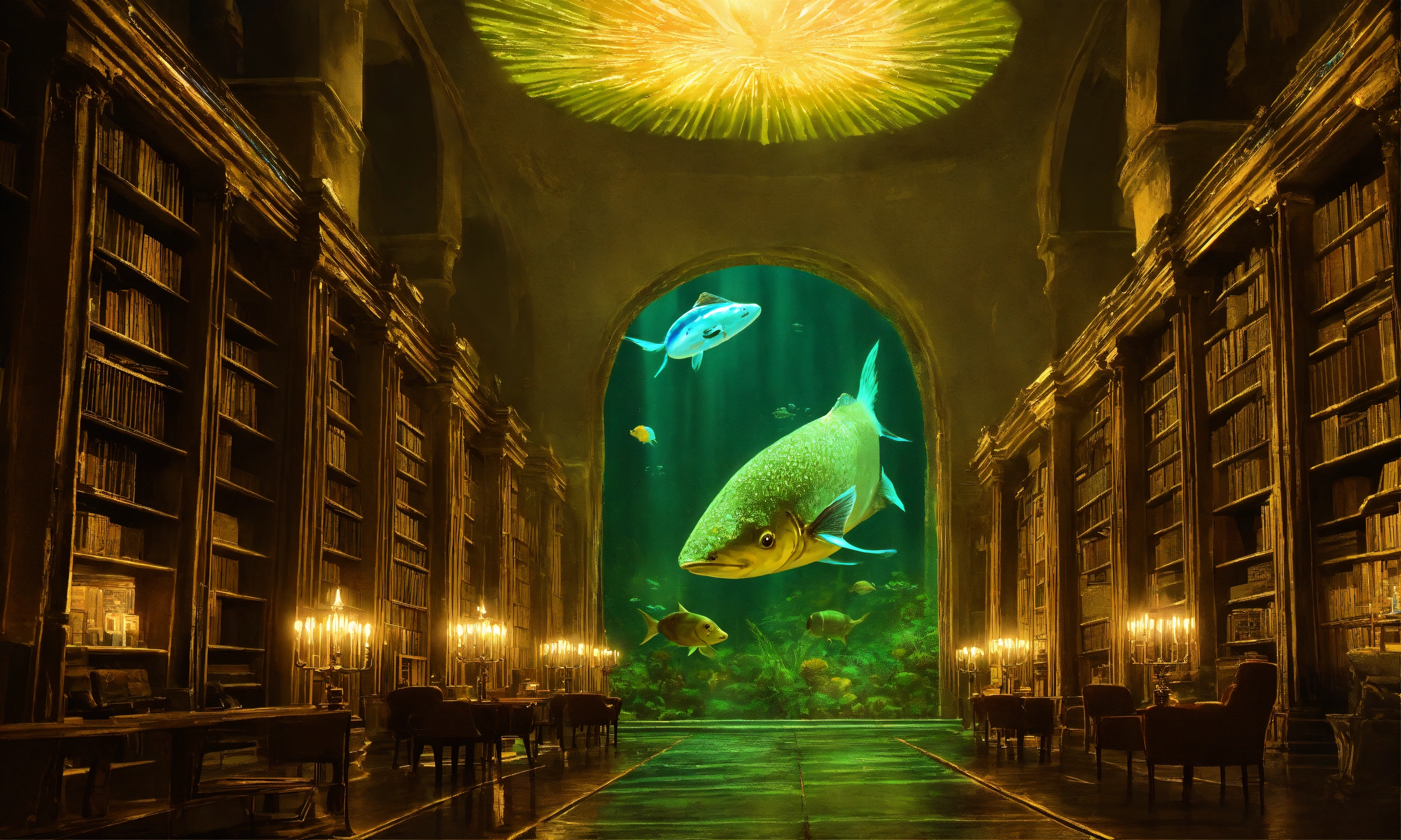Lexica - Compose a digital fresco of an underwater library, where ...