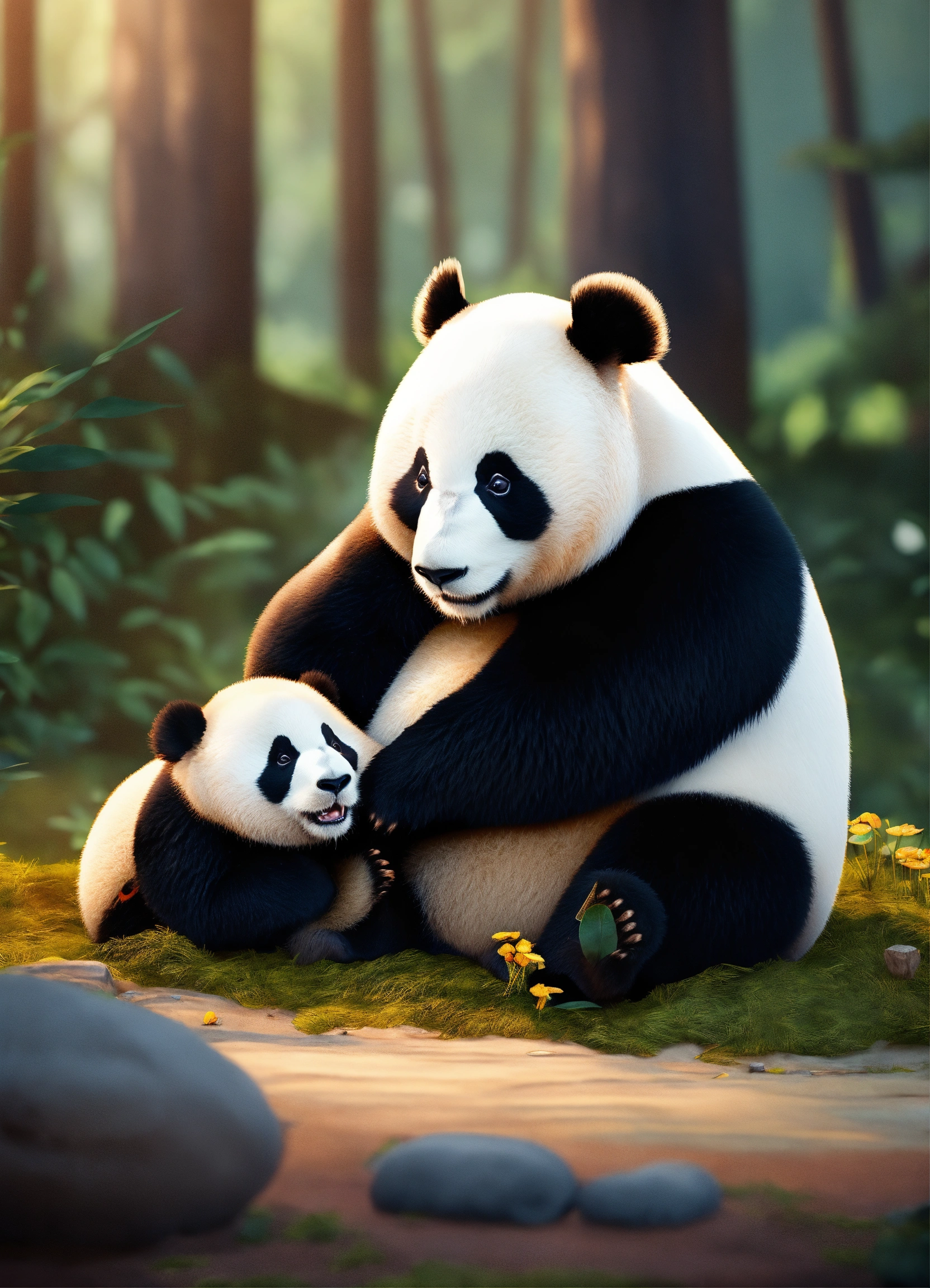 Lexica - Happy pandas cuddling, cute critters, by oliver jeffers ...