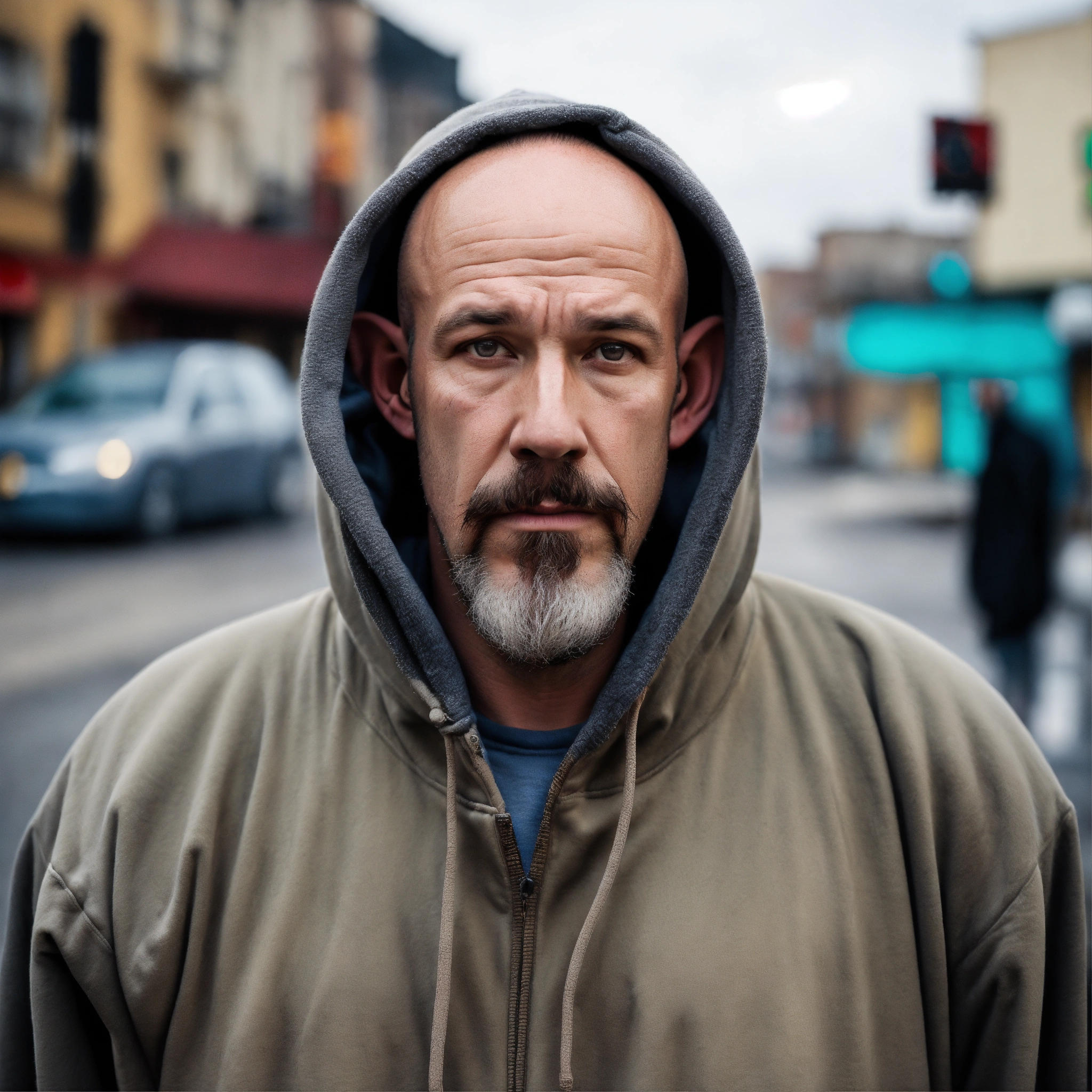 Lexica - A HOMELESS HUGE MAN WITH A HUGE LUMPY BALD HEAD, A TINY GOATEE ...