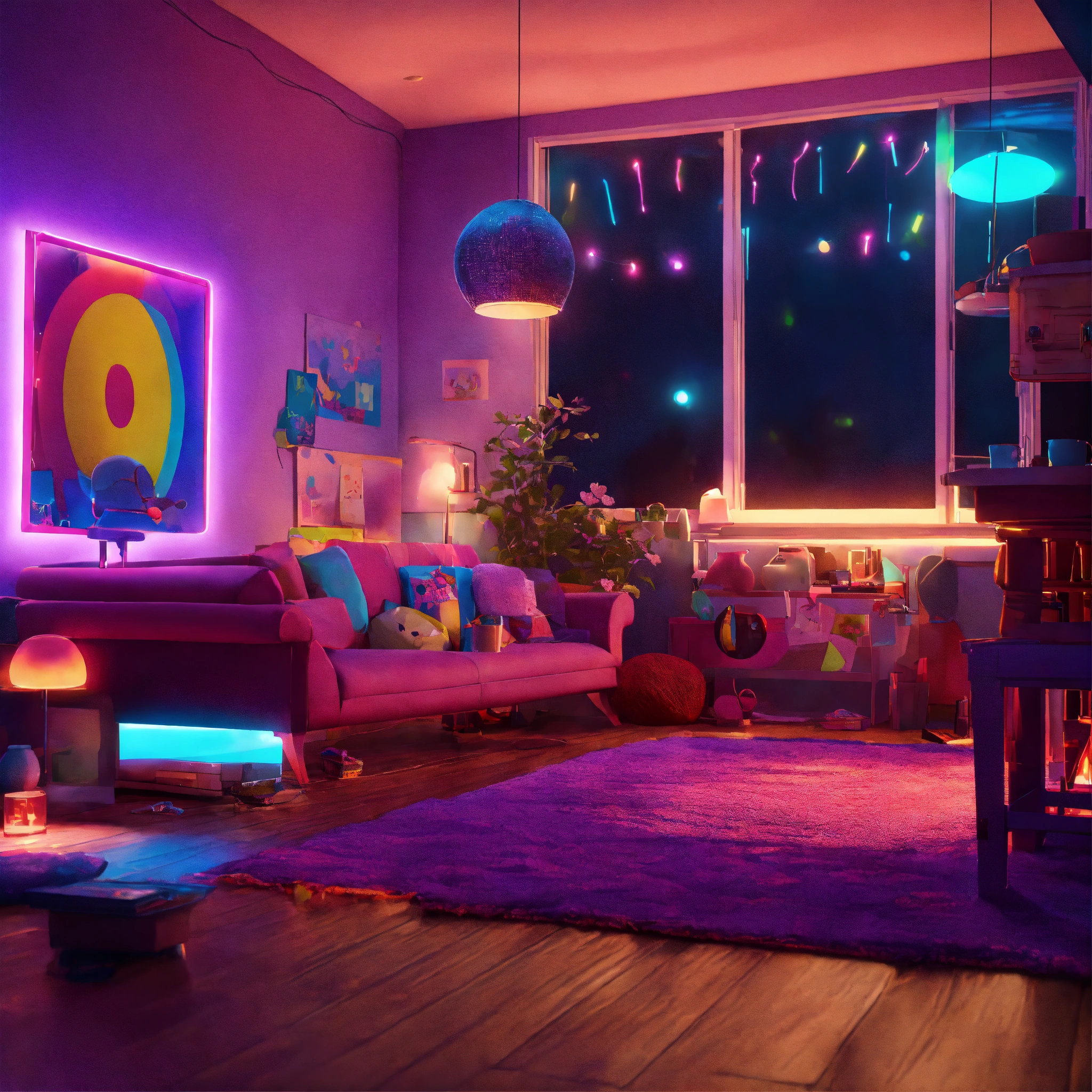 Lexica - CGI! Pixar 80's style home interior. house party. no people ...