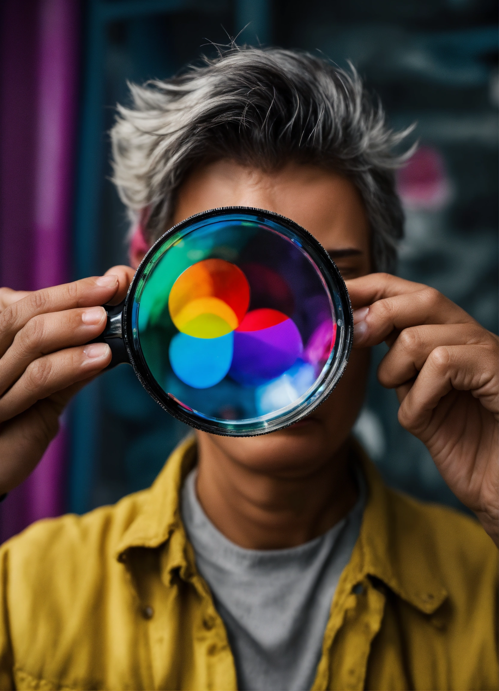 Lexica - "Seeing Through Color", individual holding a magnifying glass ...
