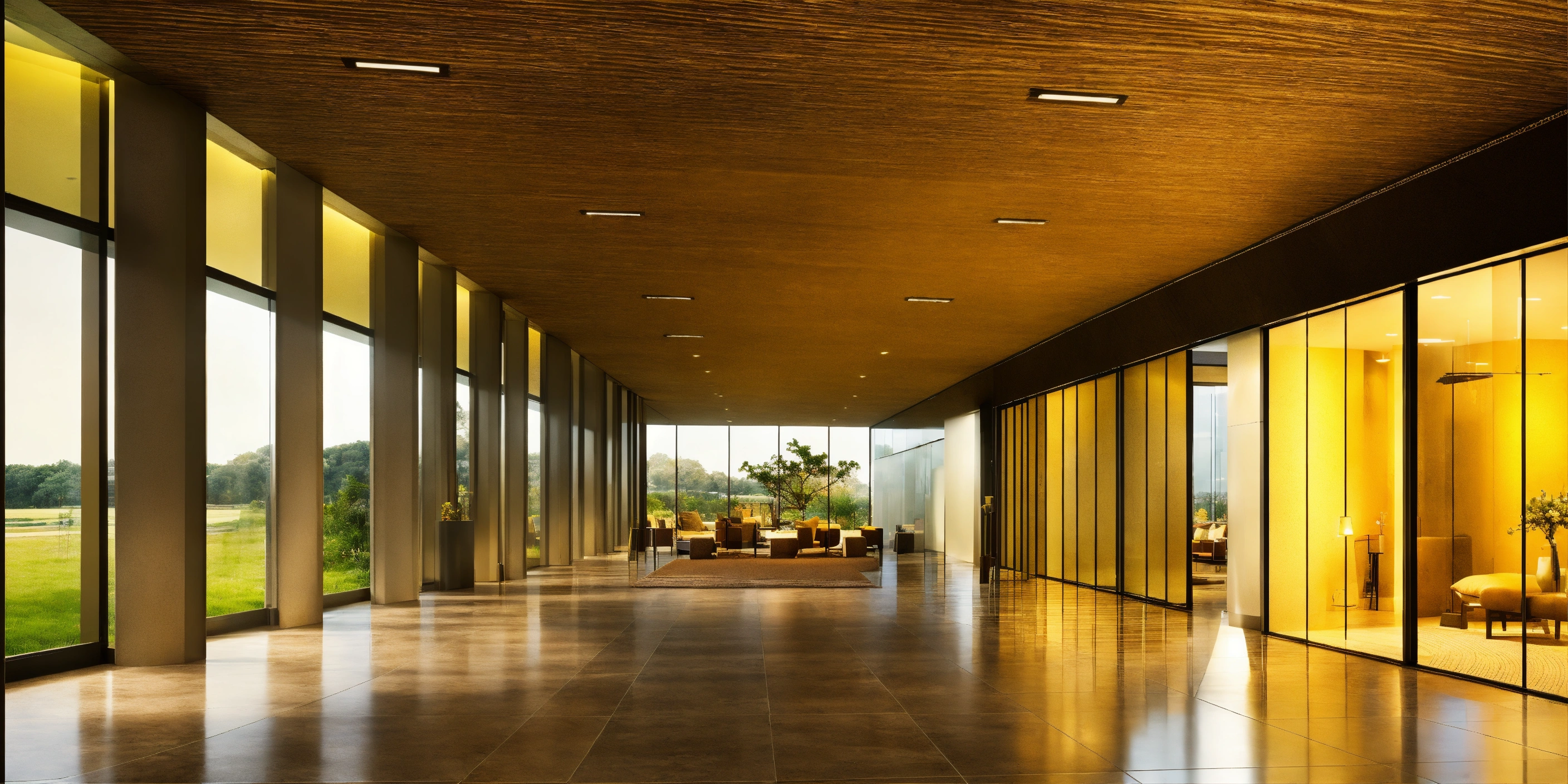 Lexica - Airport corridor, one side of the corridor full height glass ...