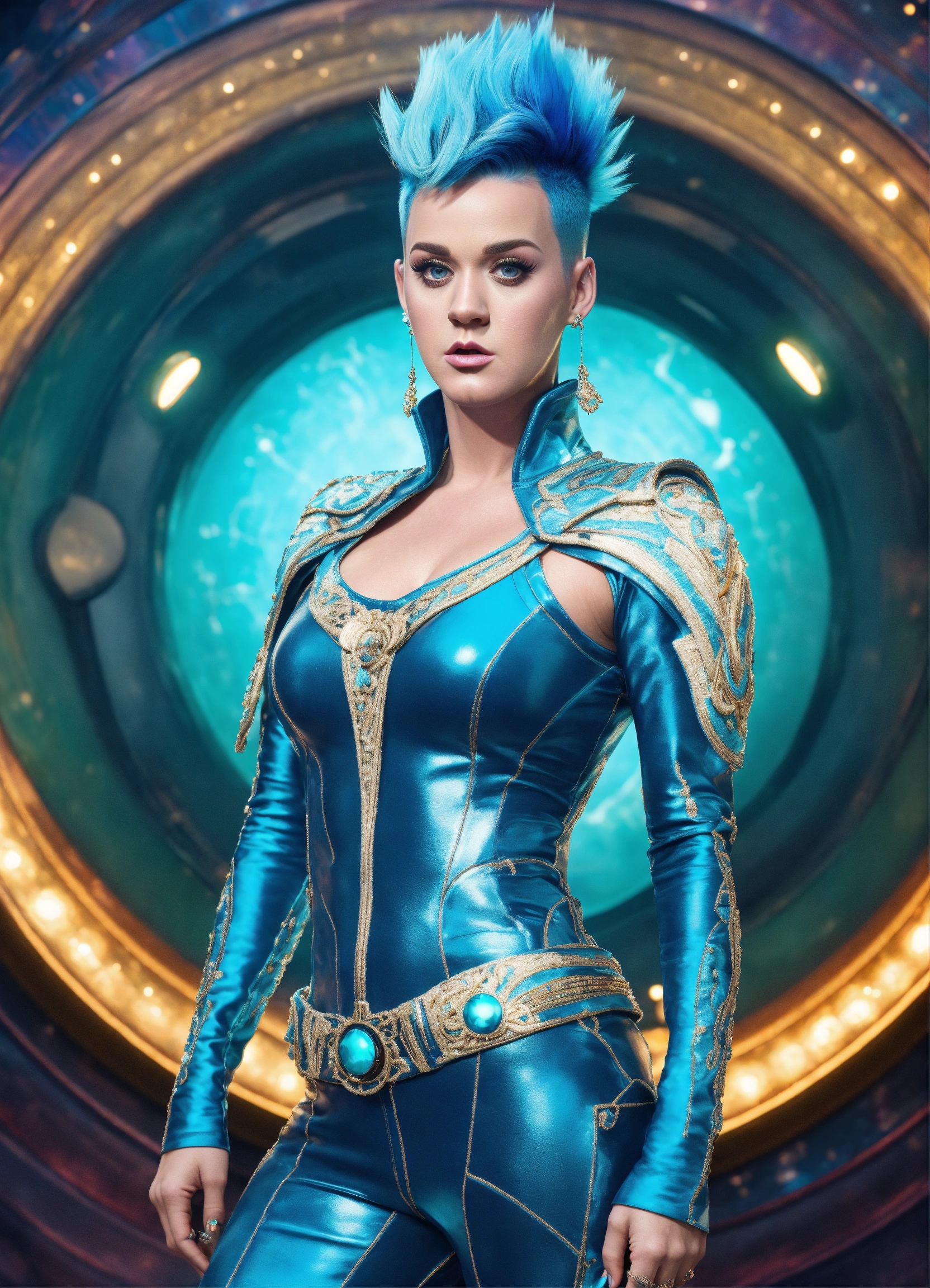 Lexica - Villain with cyan short mohawk, katy perry, hypnotic eyes ...