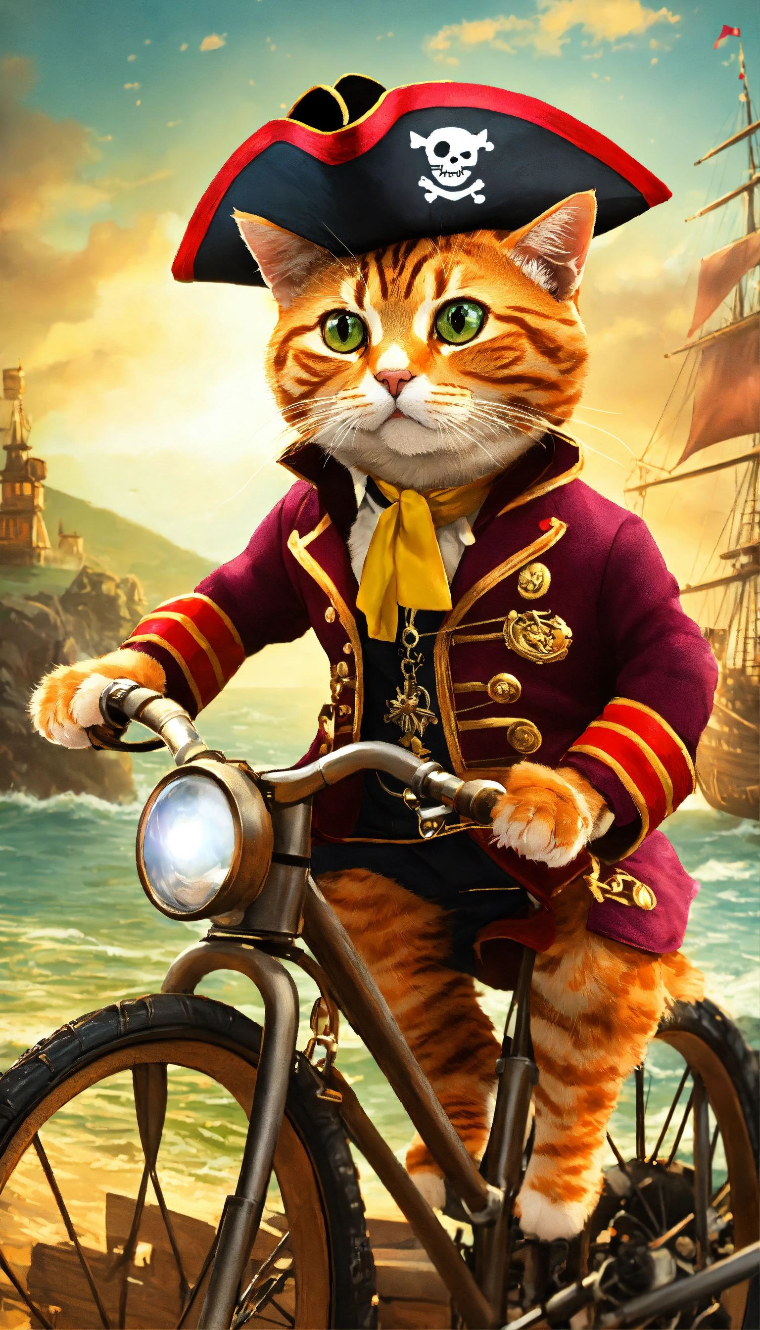 Lexica - Generate an image of a cat as a pirate captain riding a pirate ...