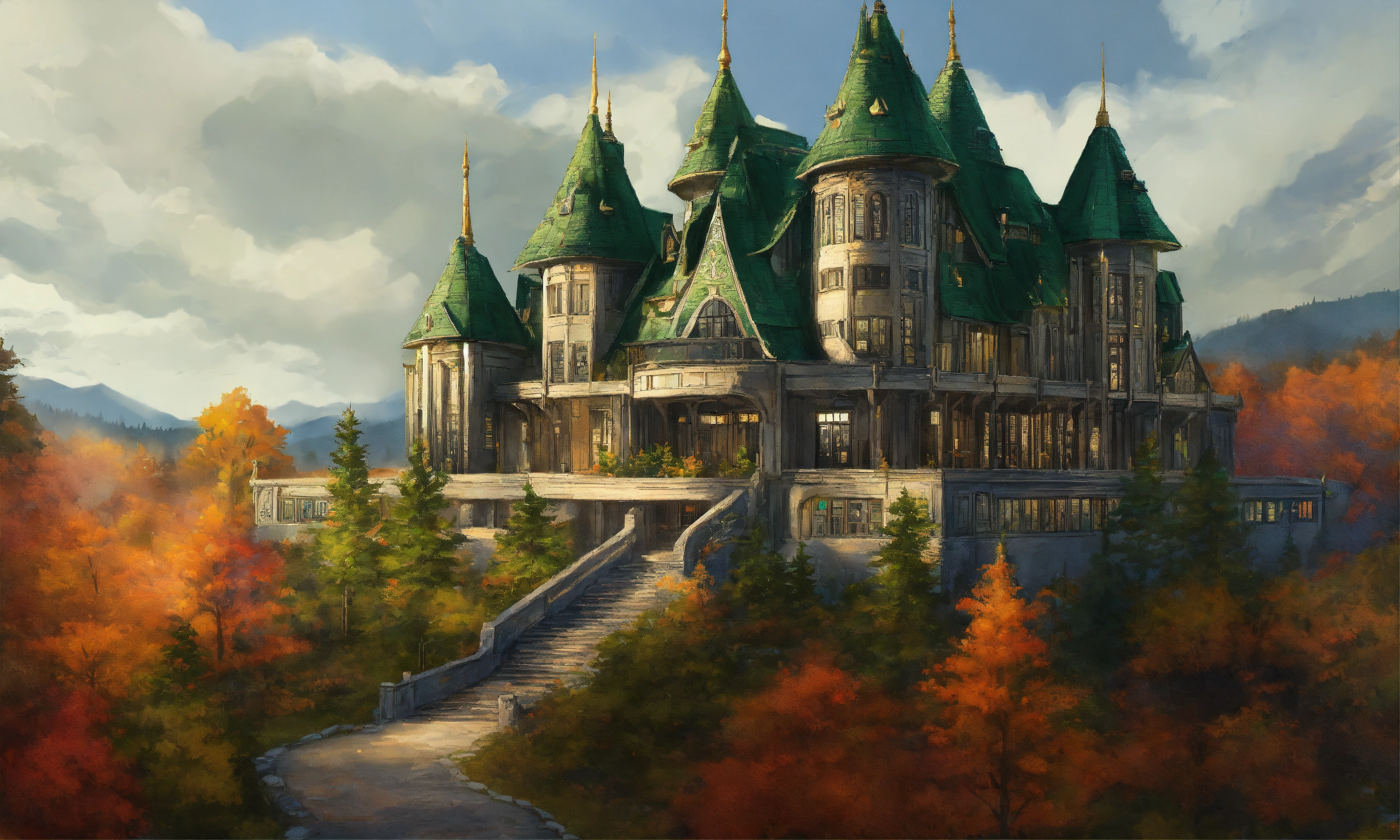 Lexica - Drawing of the full image of a high elf sci fi palace with a ...