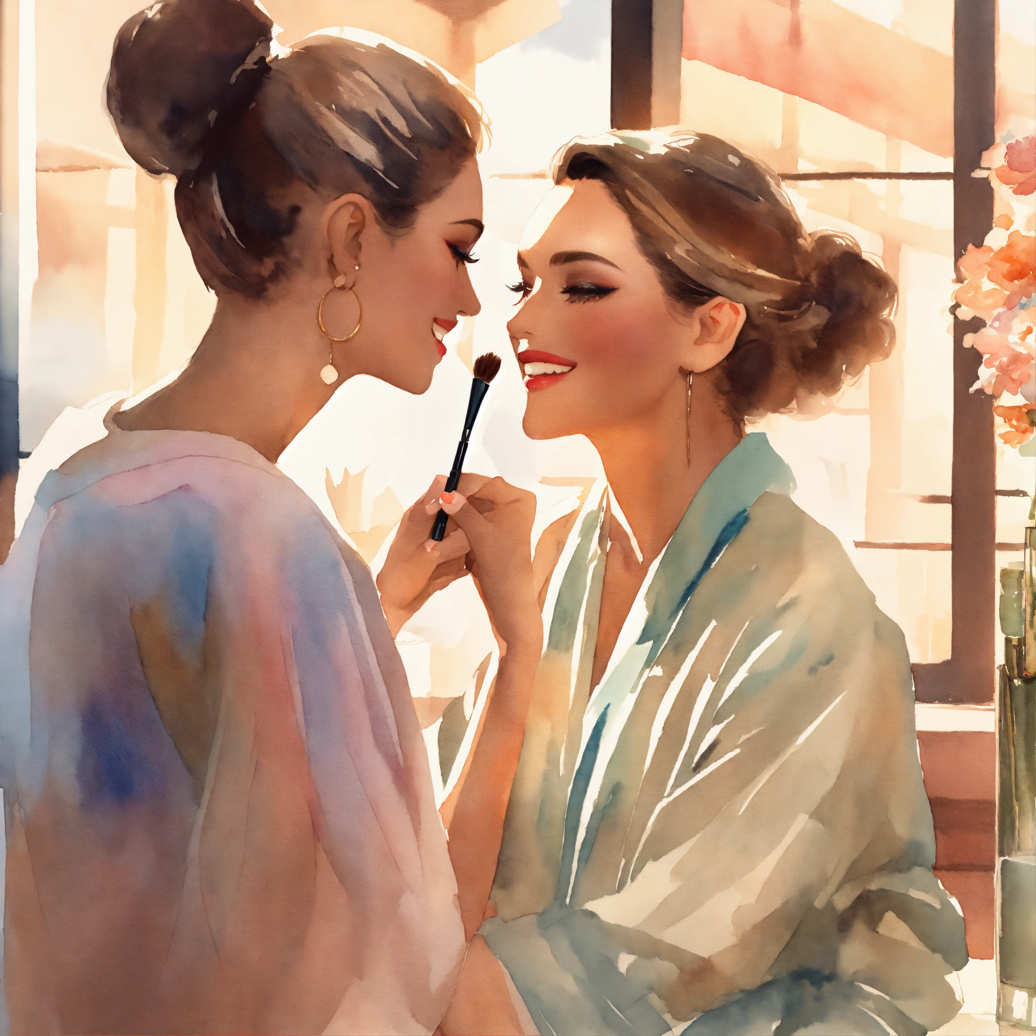 Lexica - Makeup artist and a beautiful client, gossiping in a beauty ...