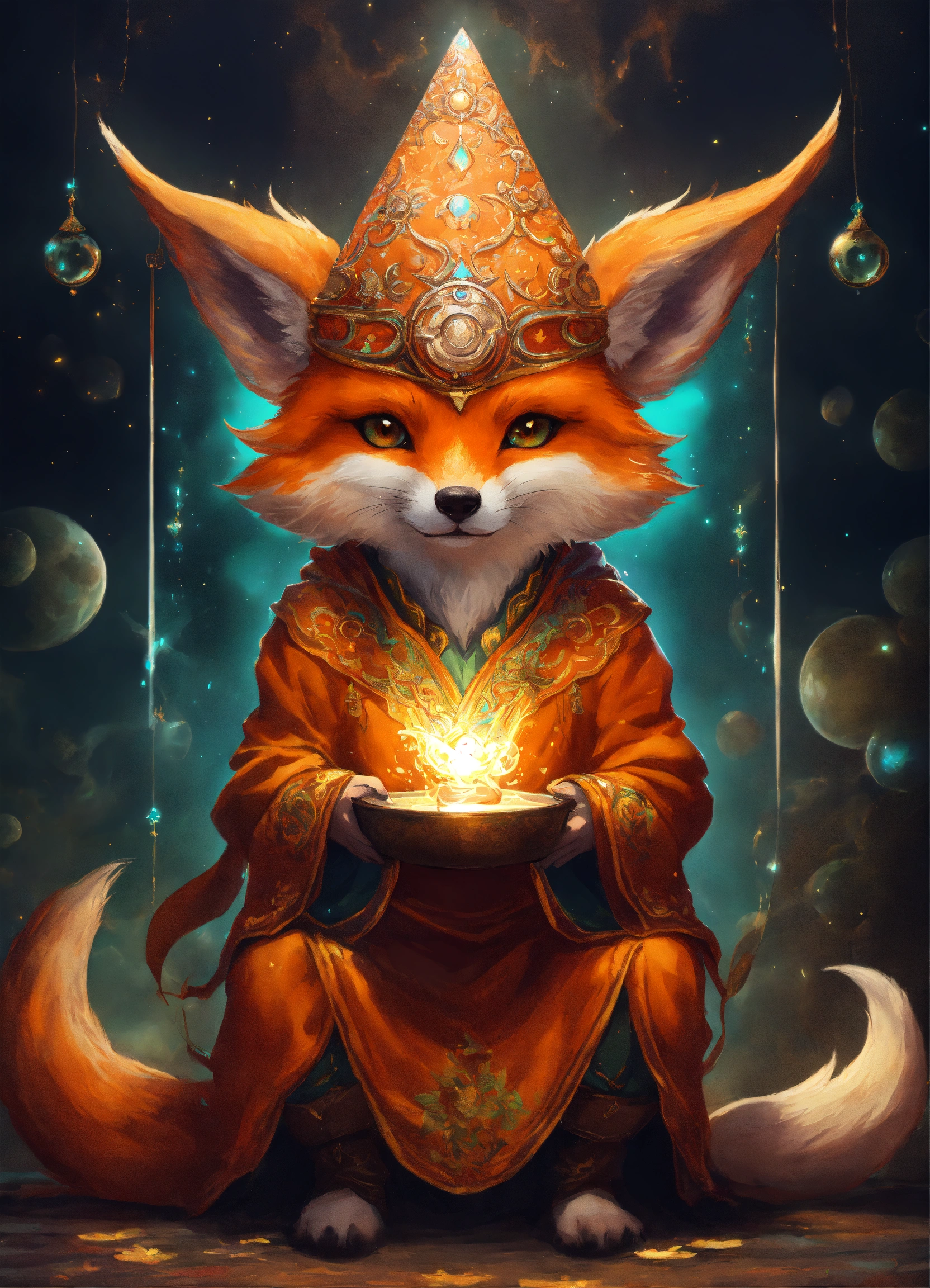 Lexica - A celestial half-Fox-Gnome God of Trickery emanating tricks ...