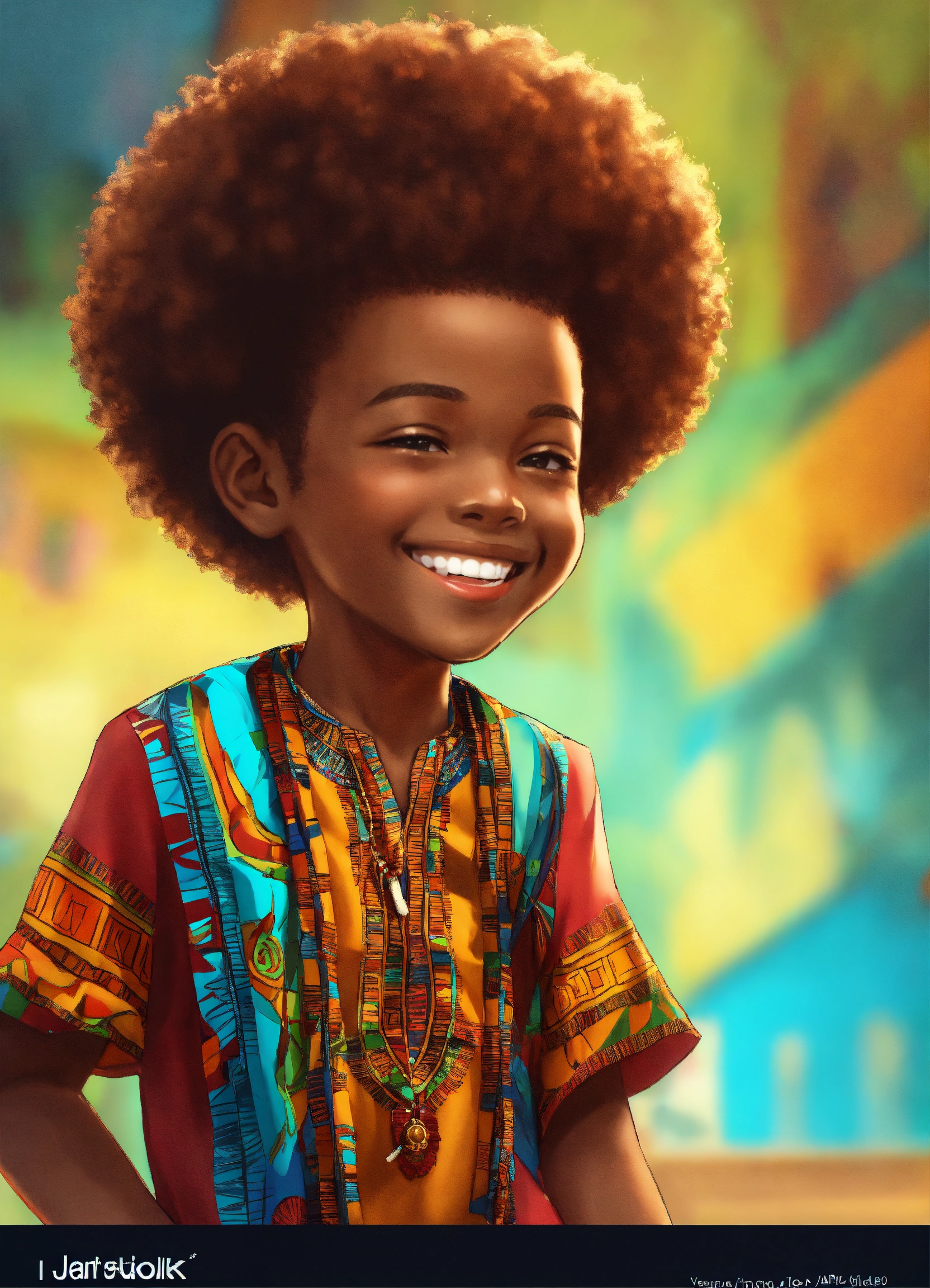 Lexica - 4K cartoon, young boy smiling, amazing afro, wearing vivid ...