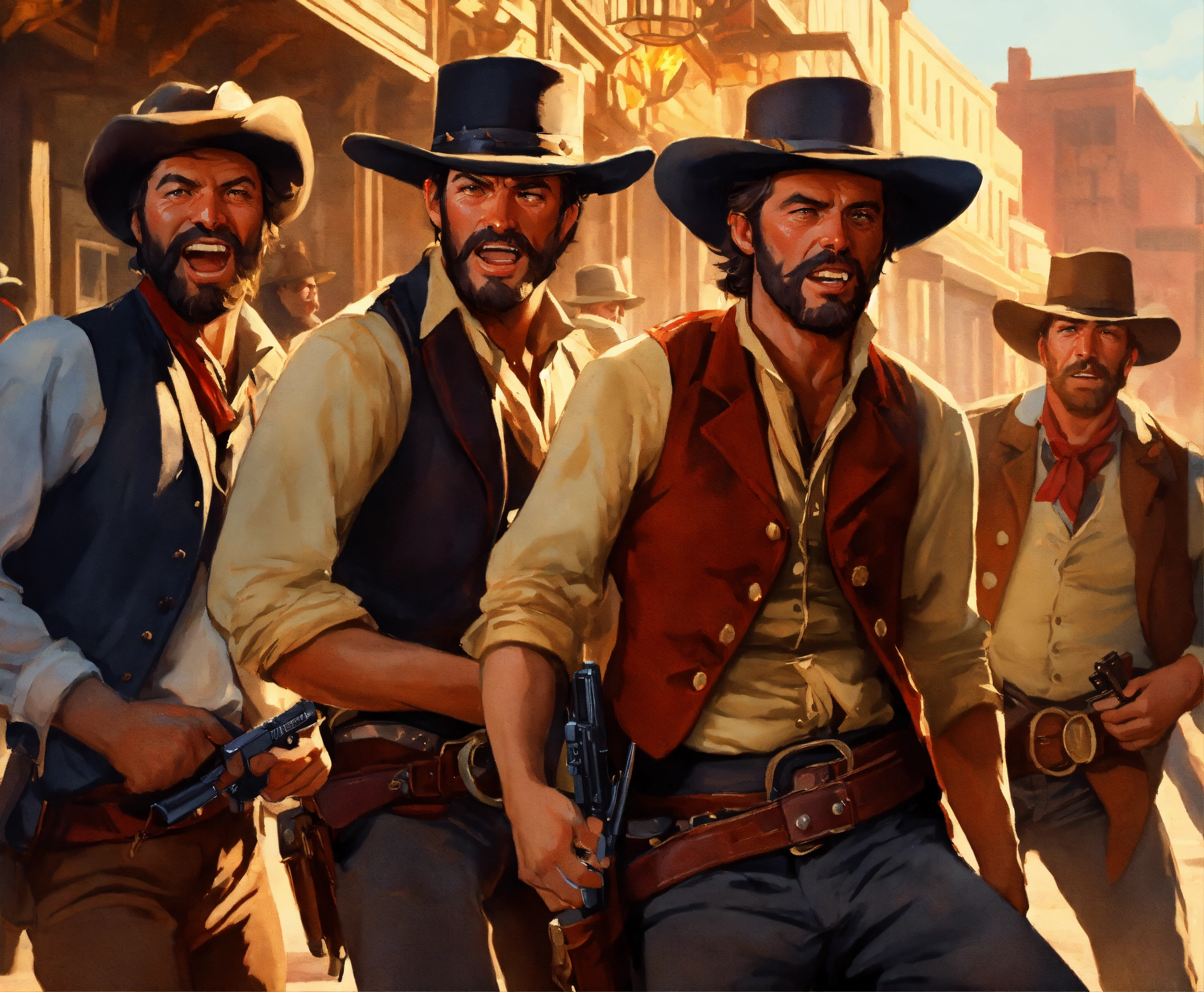 Lexica - A comical gang of goofy looking drunk cowboys fire their guns ...