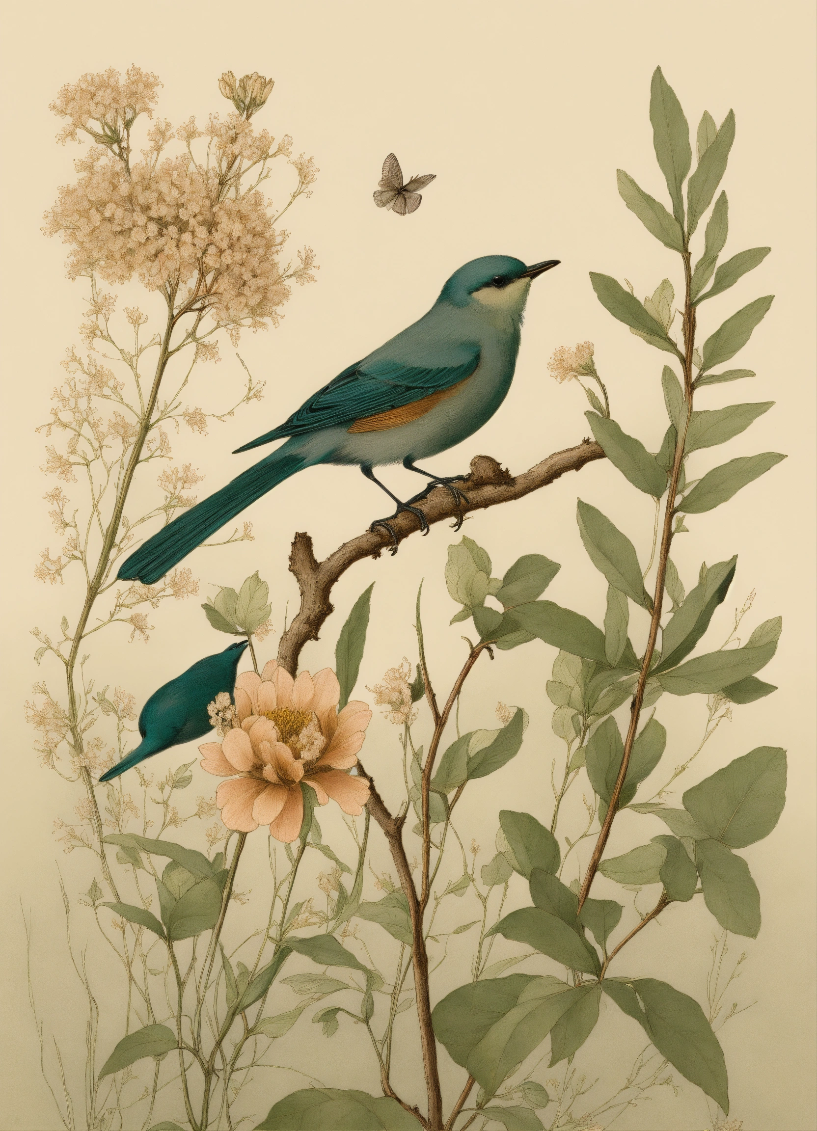 Lexica - Minimalist vintage botanical drawing, serene muted colors ...