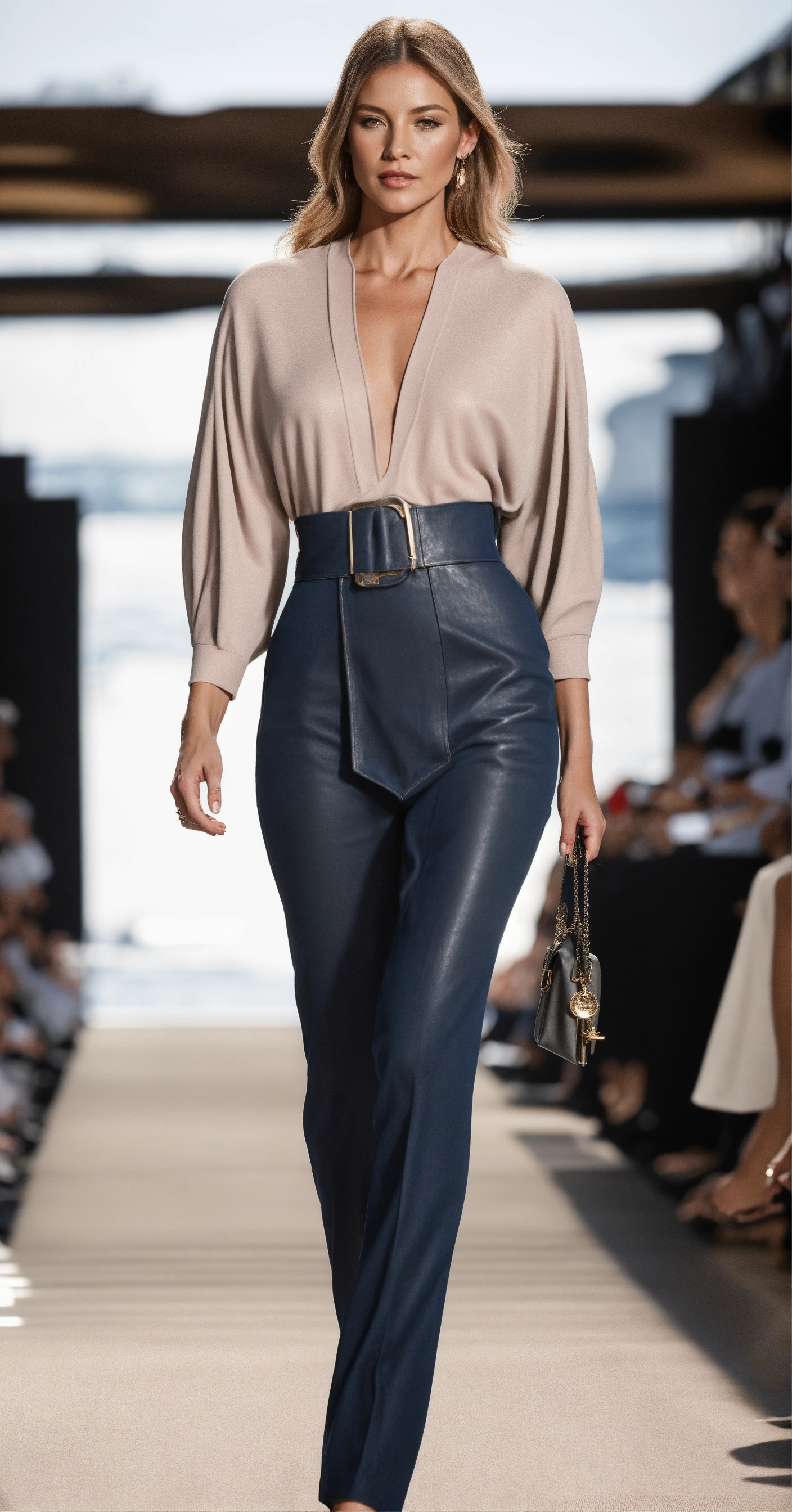 Lexica - 3d realistic photo of female captain walking runway during ...