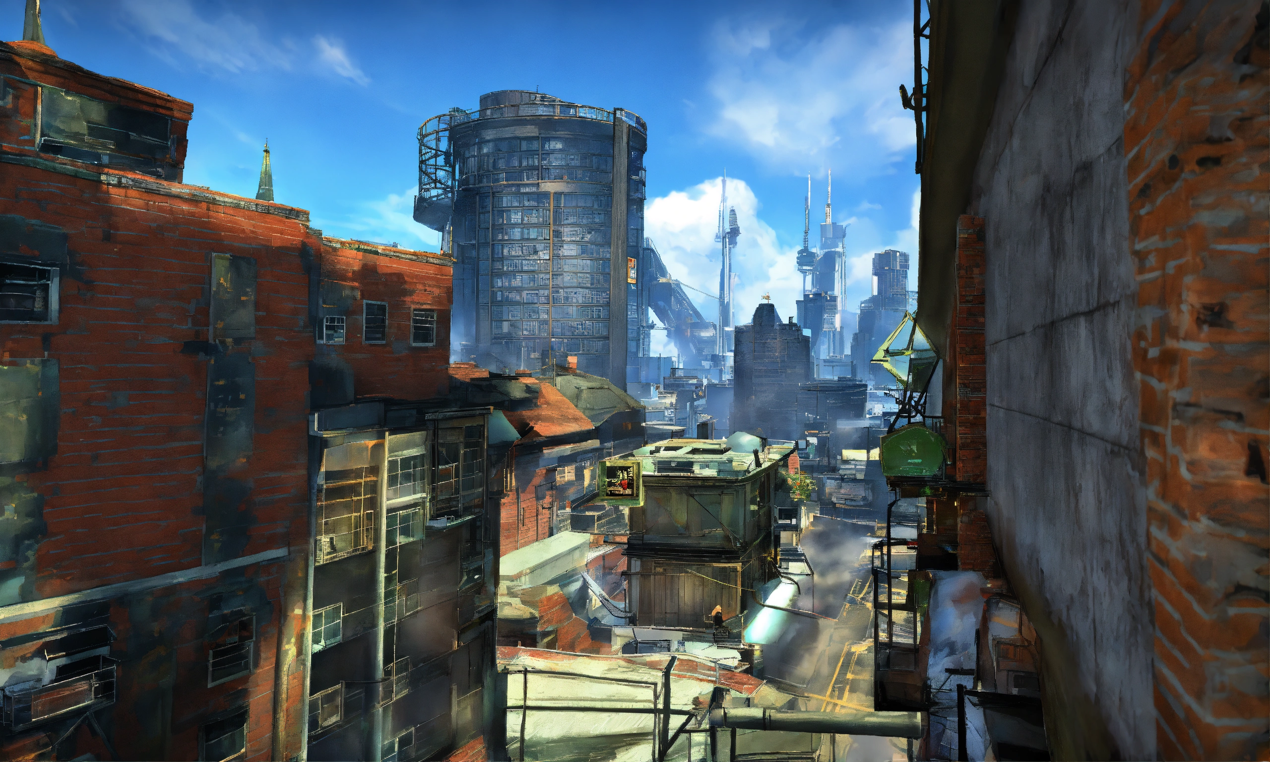 Lexica - Skyscraper rooftop, call of duty, blue sky, video game, bright