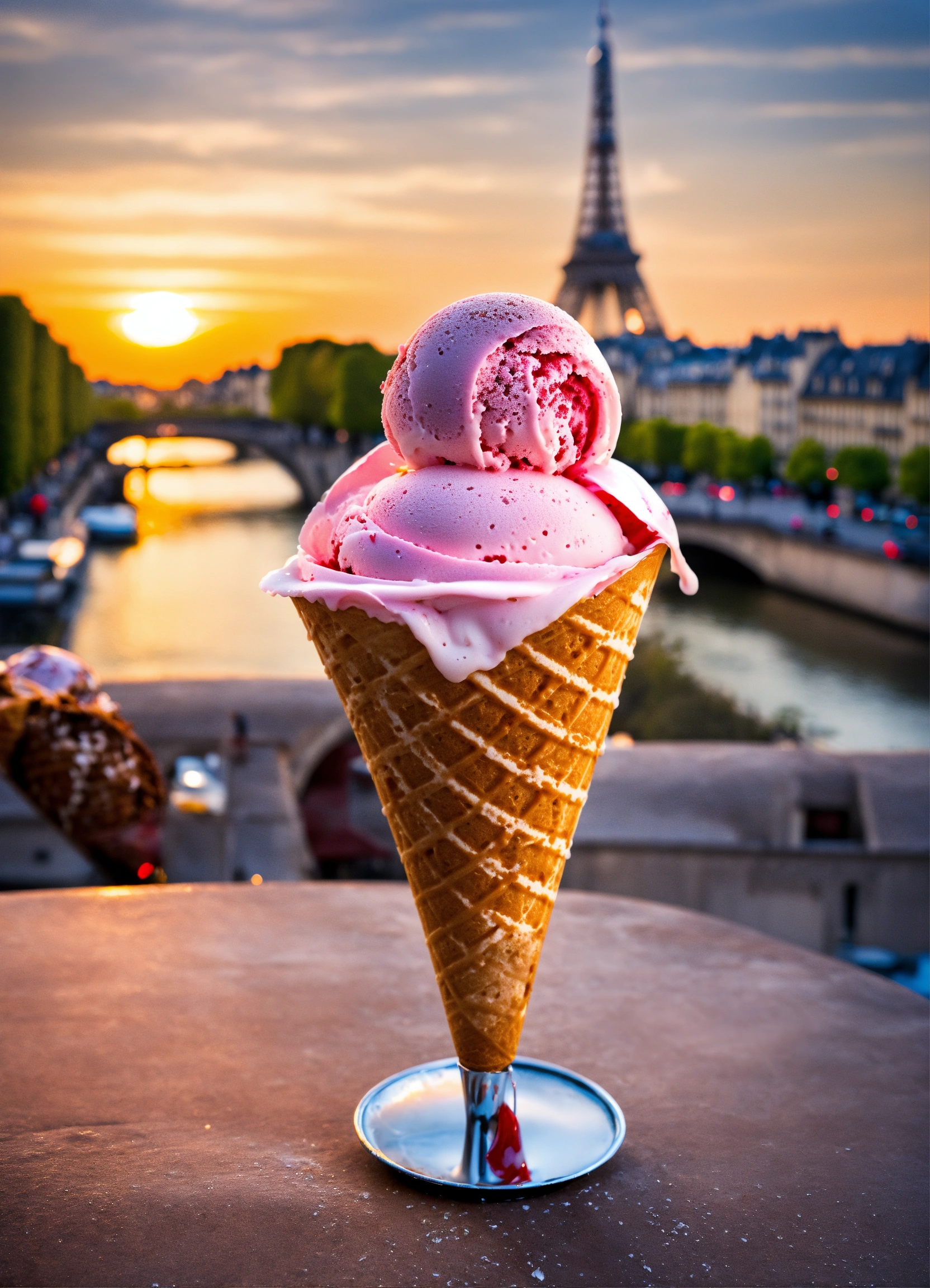 Lexica - Gorgeous artisanal ice cream cornet in Paris, sunset, ice ...