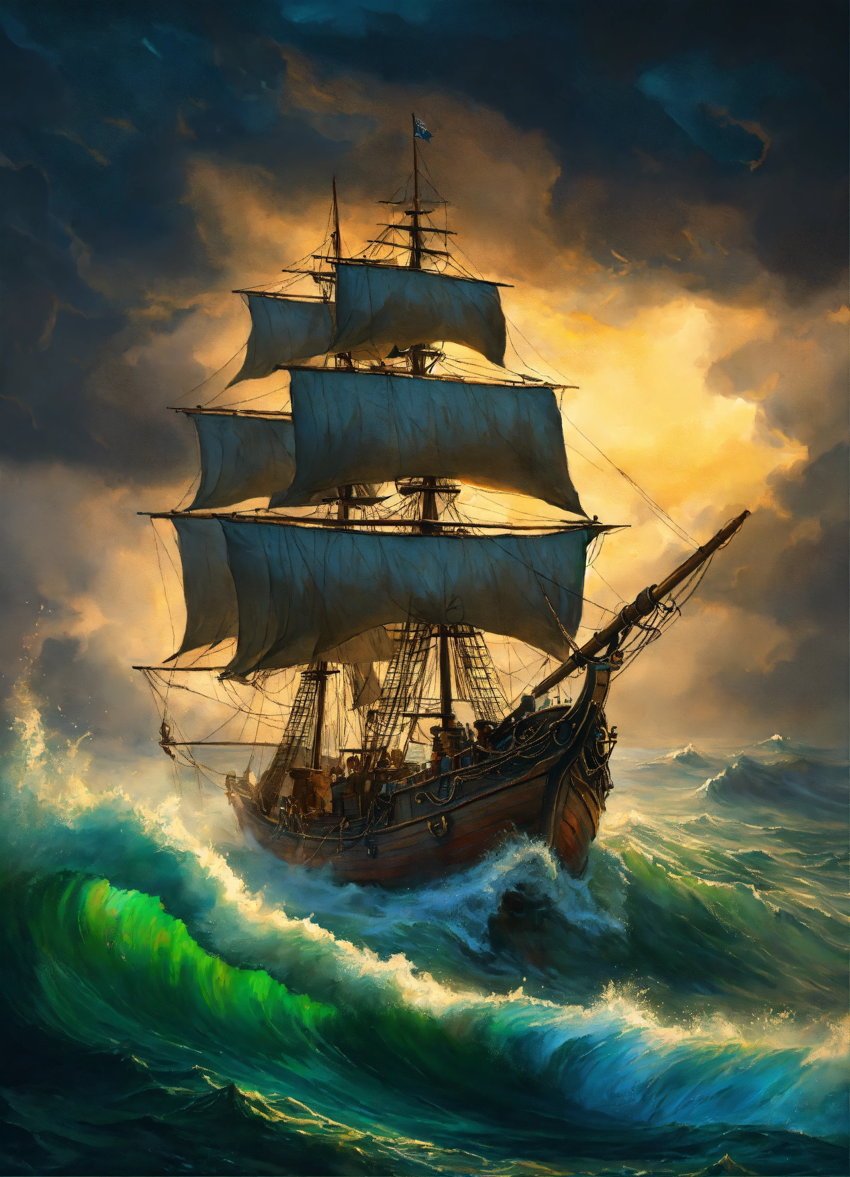 Lexica - A painting of a celtic pirate on the ocean during a storm ...