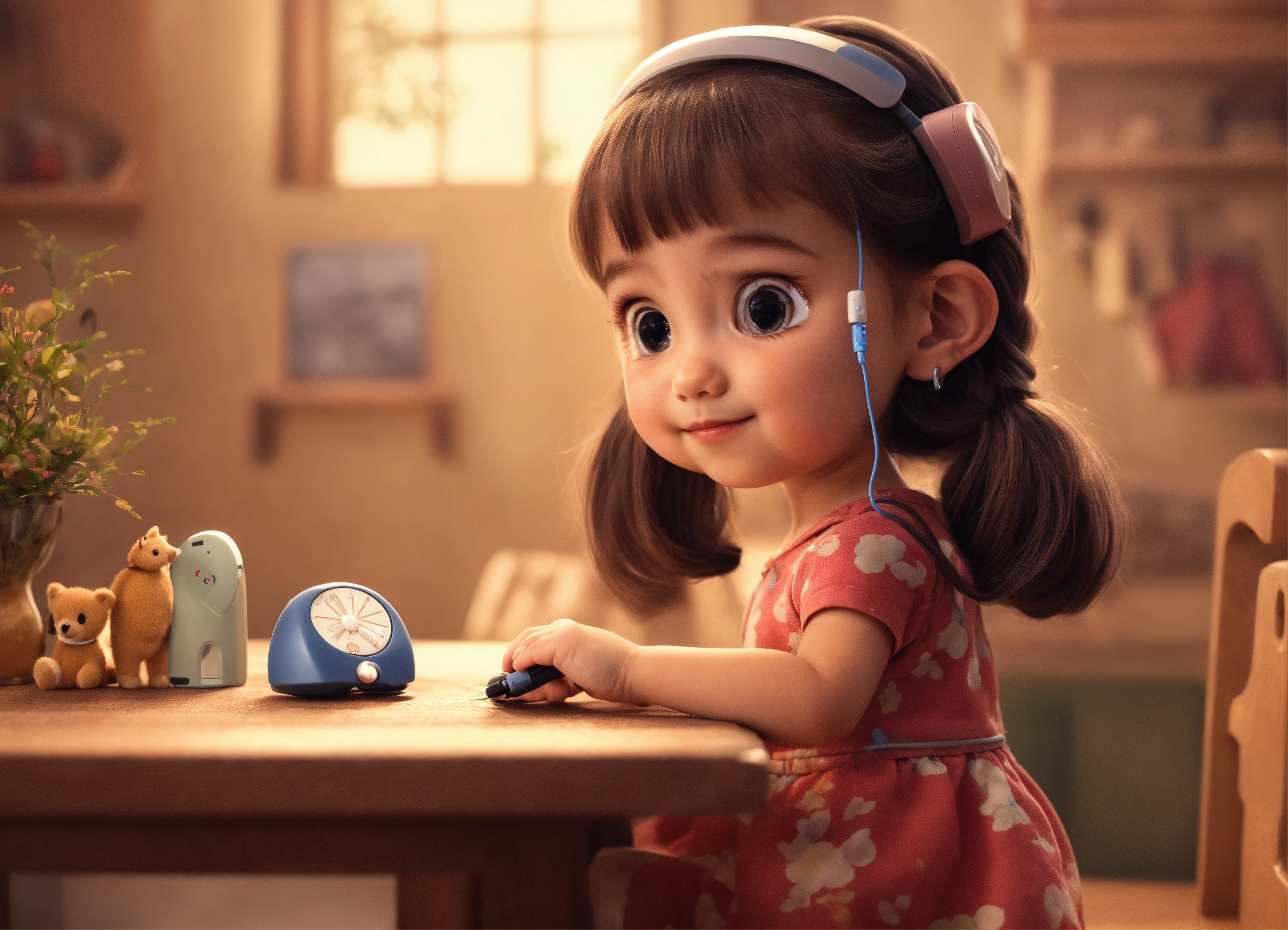 Lexica - An animated little girl with a hearing aid.
