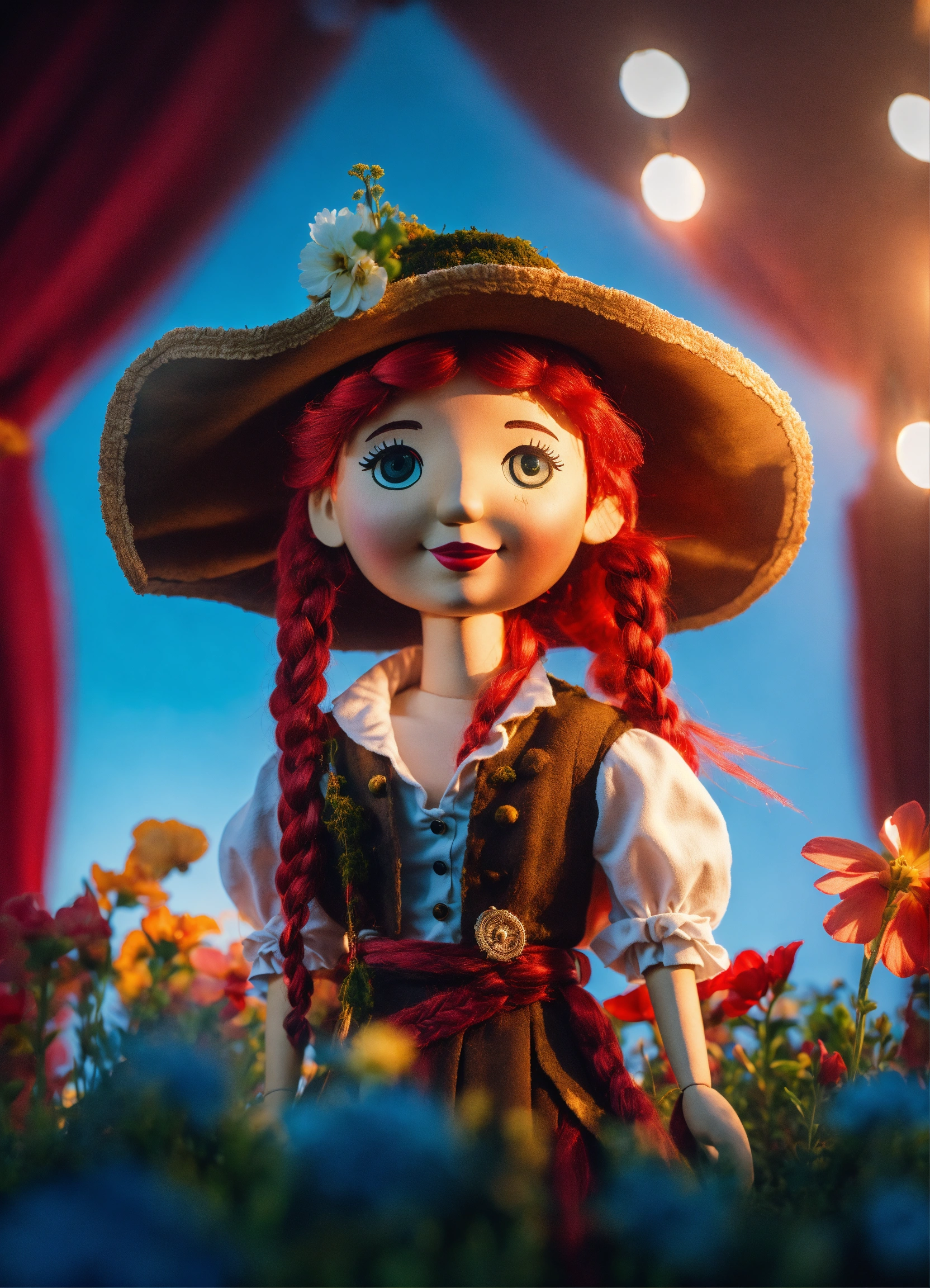 Lexica - One wooden puppets, a red-haired girl with braids, happy ...