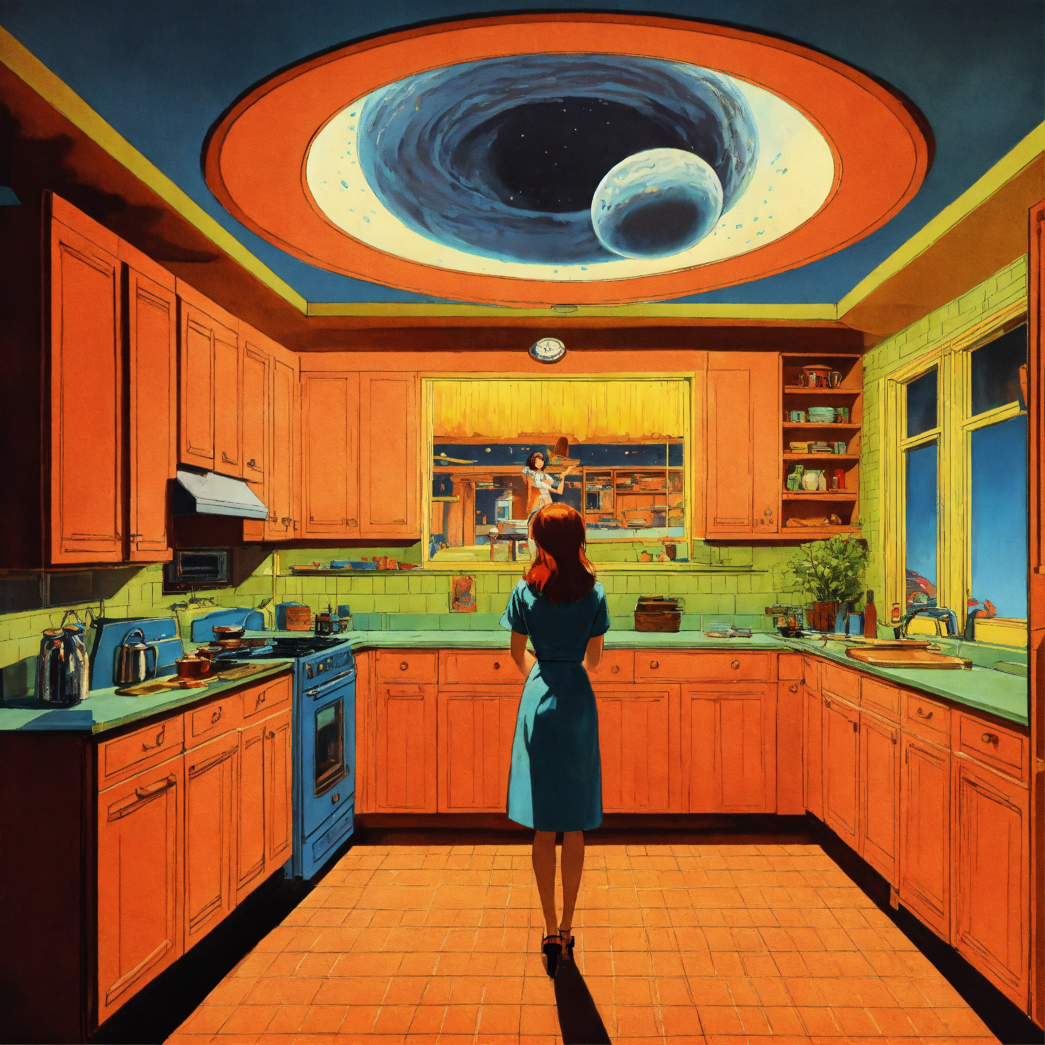 Lexica - A woman standing in her kitchen as a large hole appears in the ...