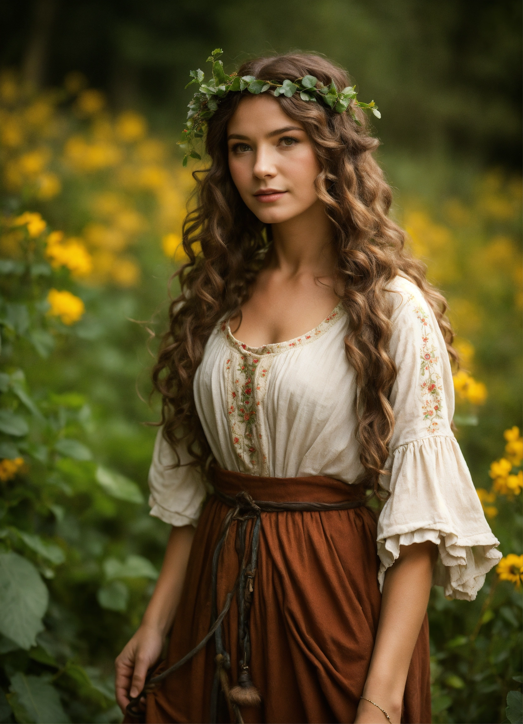 Lexica - A beautiful Hobbit woman with long curly brown hair in English ...