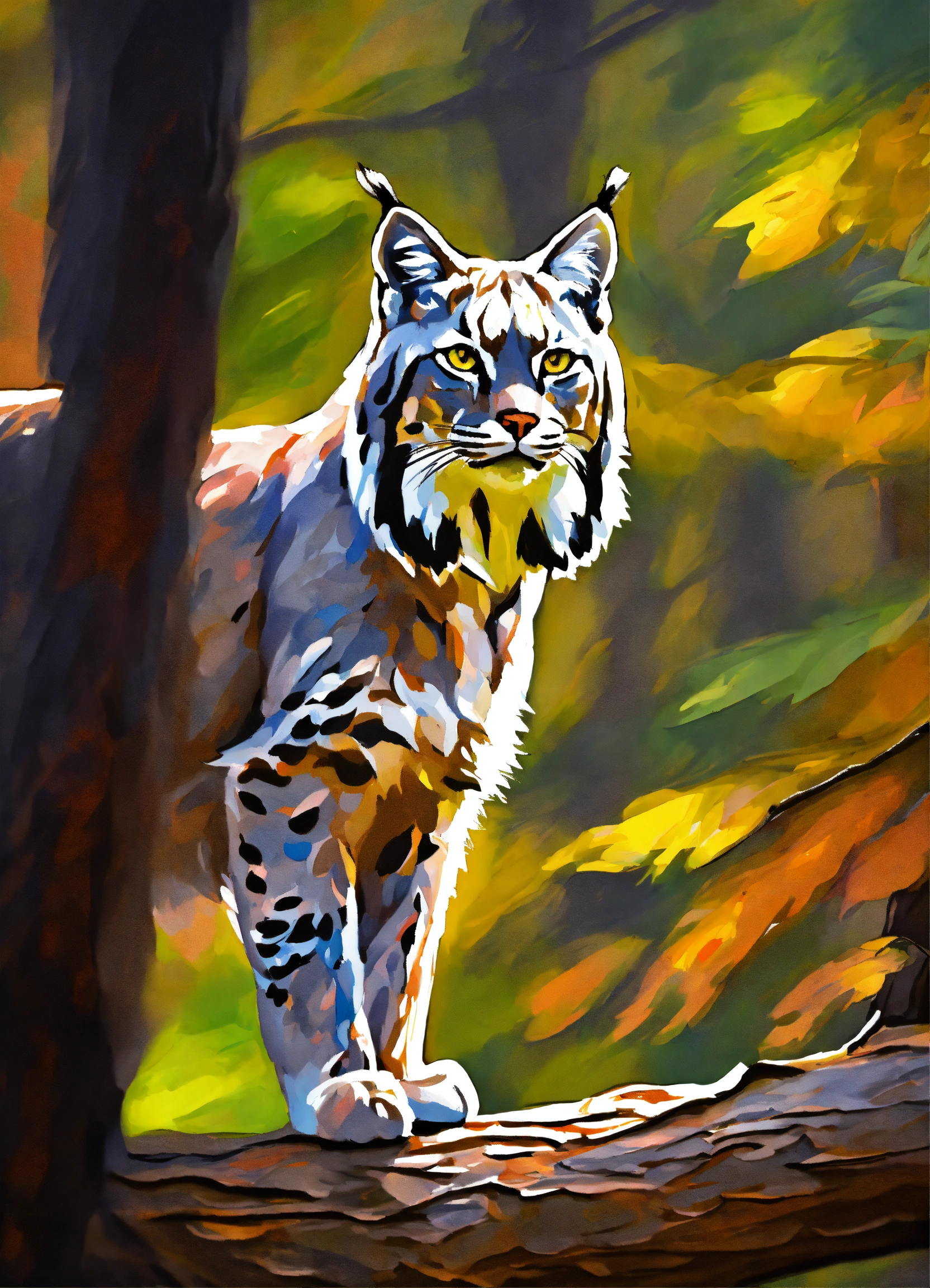 Lexica - Impressionist painting, portrait of a grey lynx in a Wisconsin ...