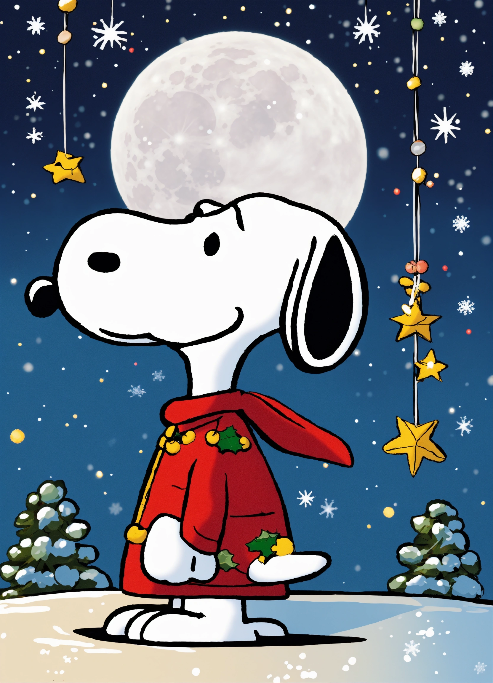 Lexica - Cute character snoopy peanuts close up, christmas, snow, moon ...