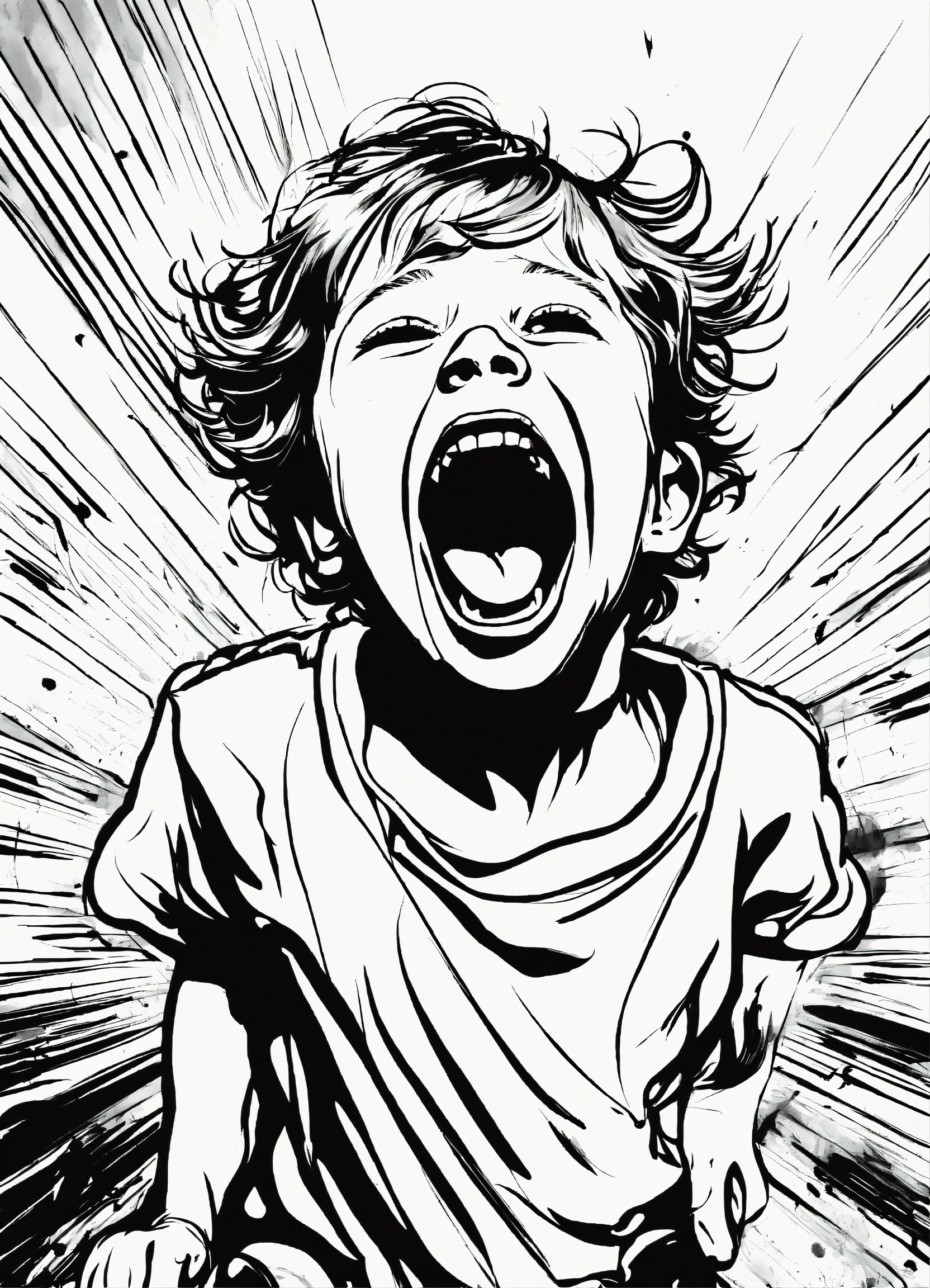 Lexica - Child screaming shooting up 1920, black and white, white ...