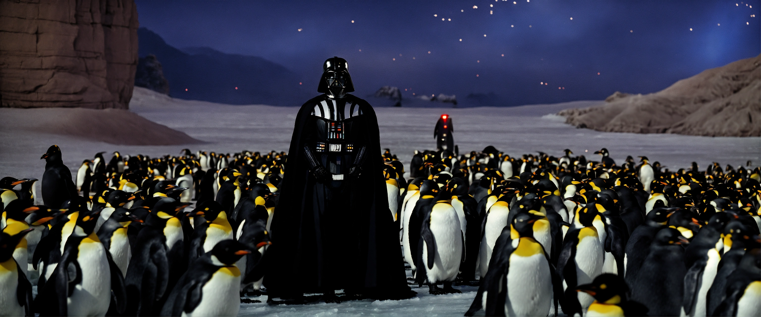 Lexica - Darth vader with hundreds of penguin behind him in ice