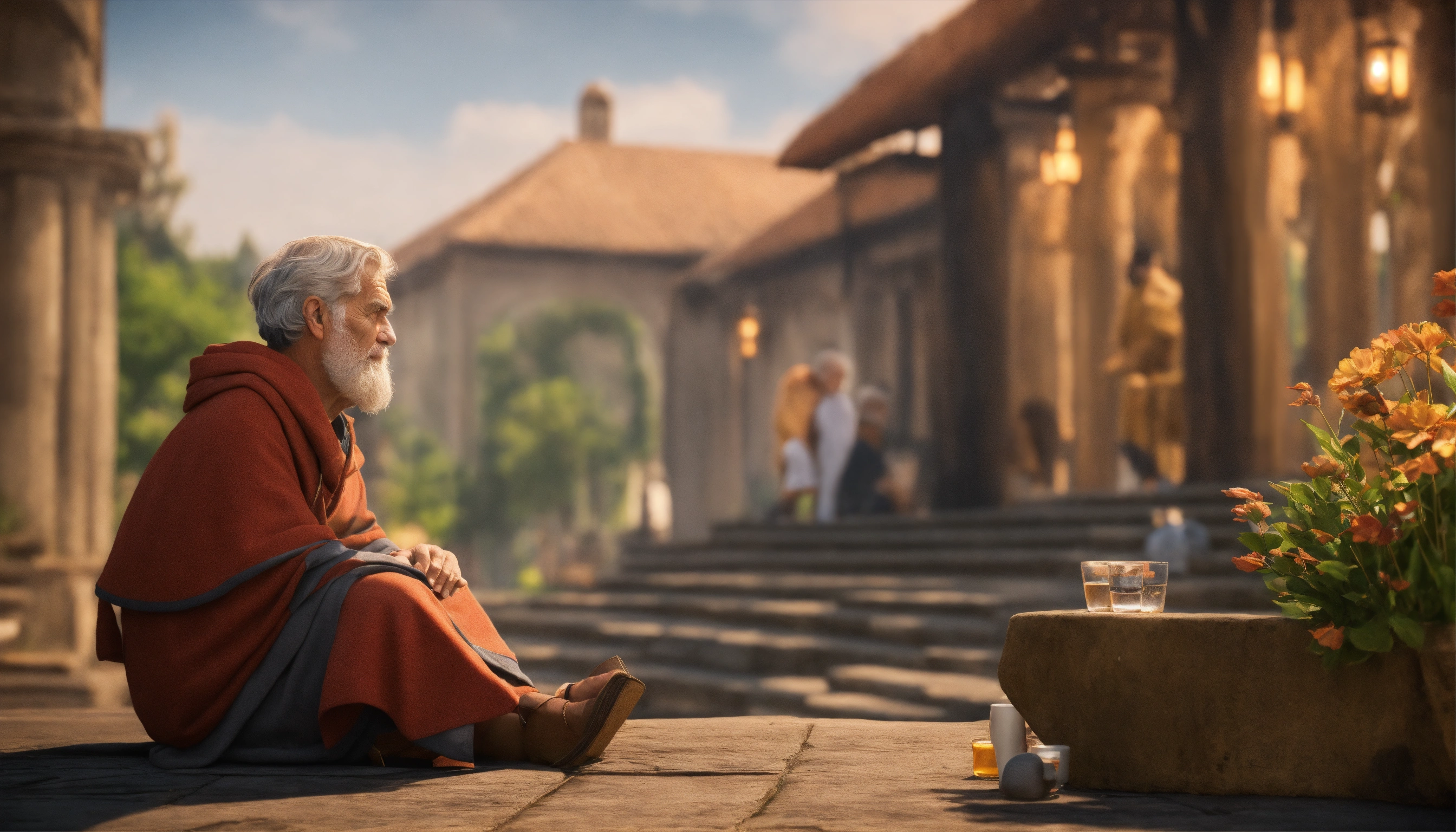 Lexica - Stoic old man, chating with a friend,gratitude, well done ...