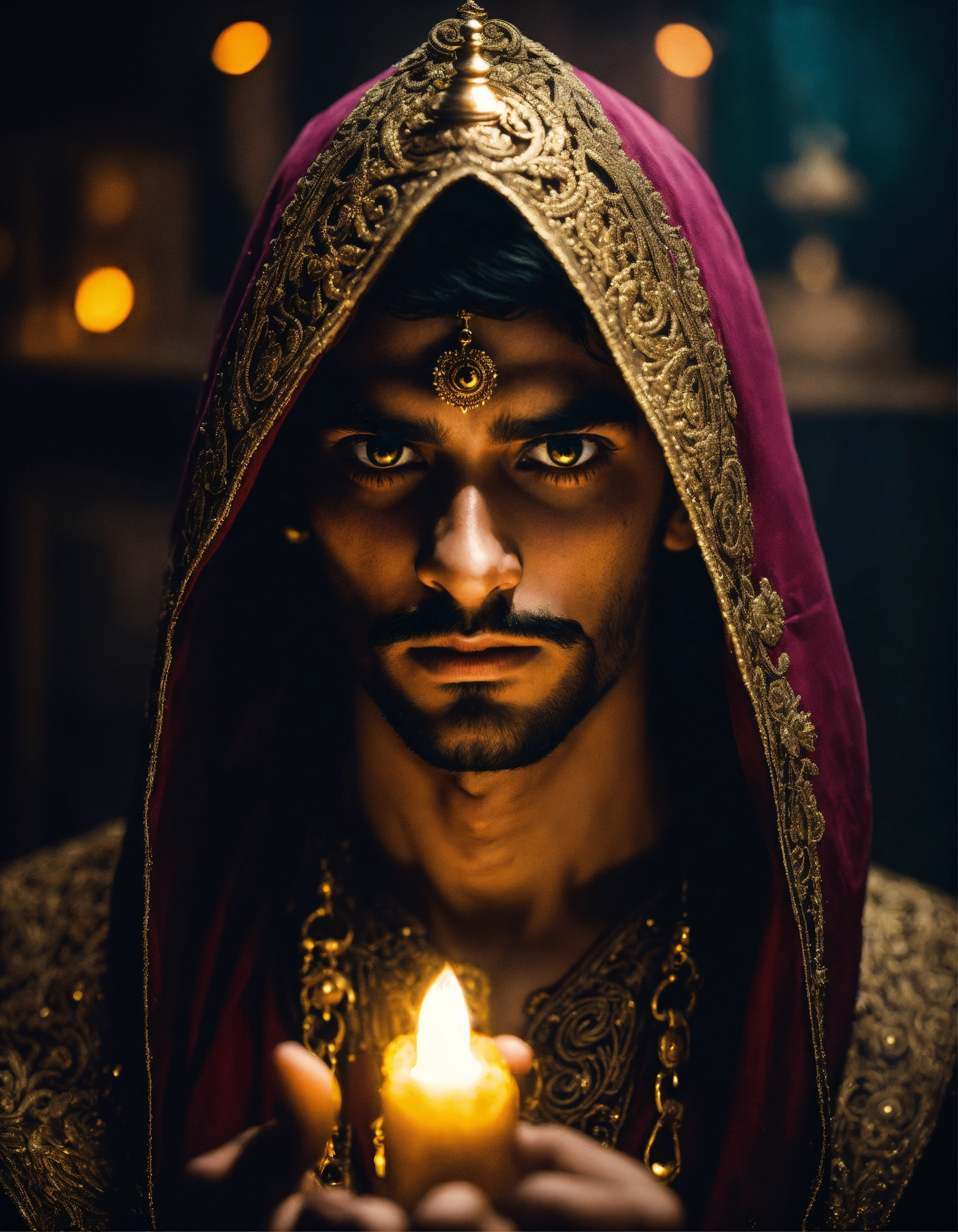 Lexica - Dramatic portrait of a young handsome, wicked indian sorcerer ...