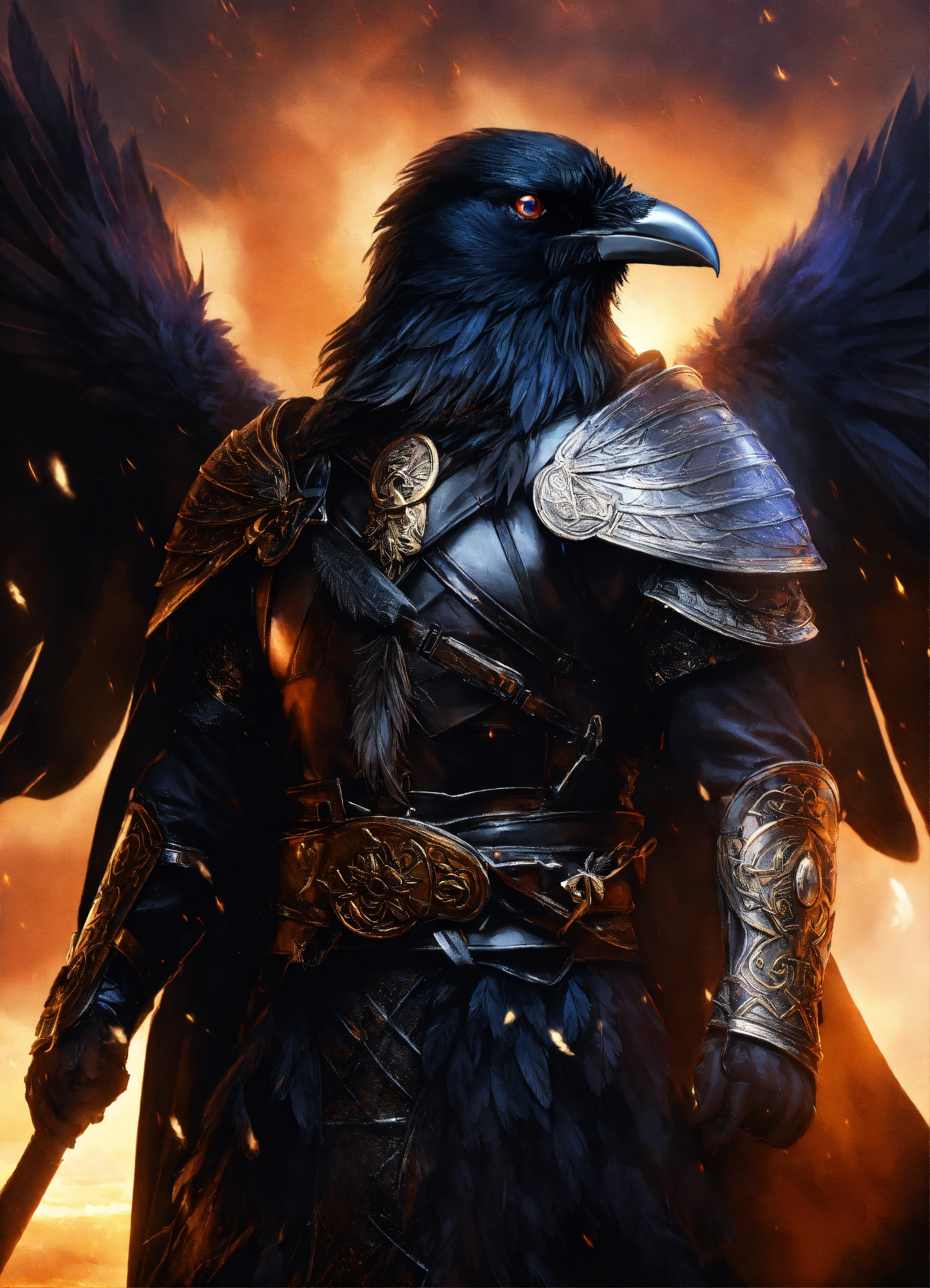 Lexica - Odin, one blind eye, raven , black bird background, dramatic ...