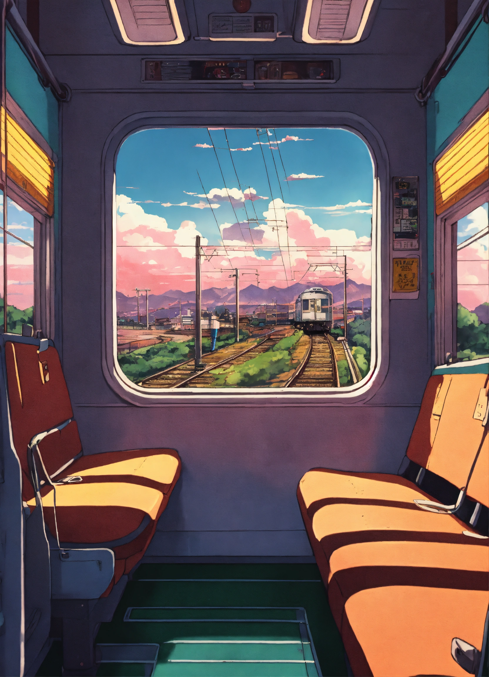 Lexica - 90's anime on a lonely train looking thru the window