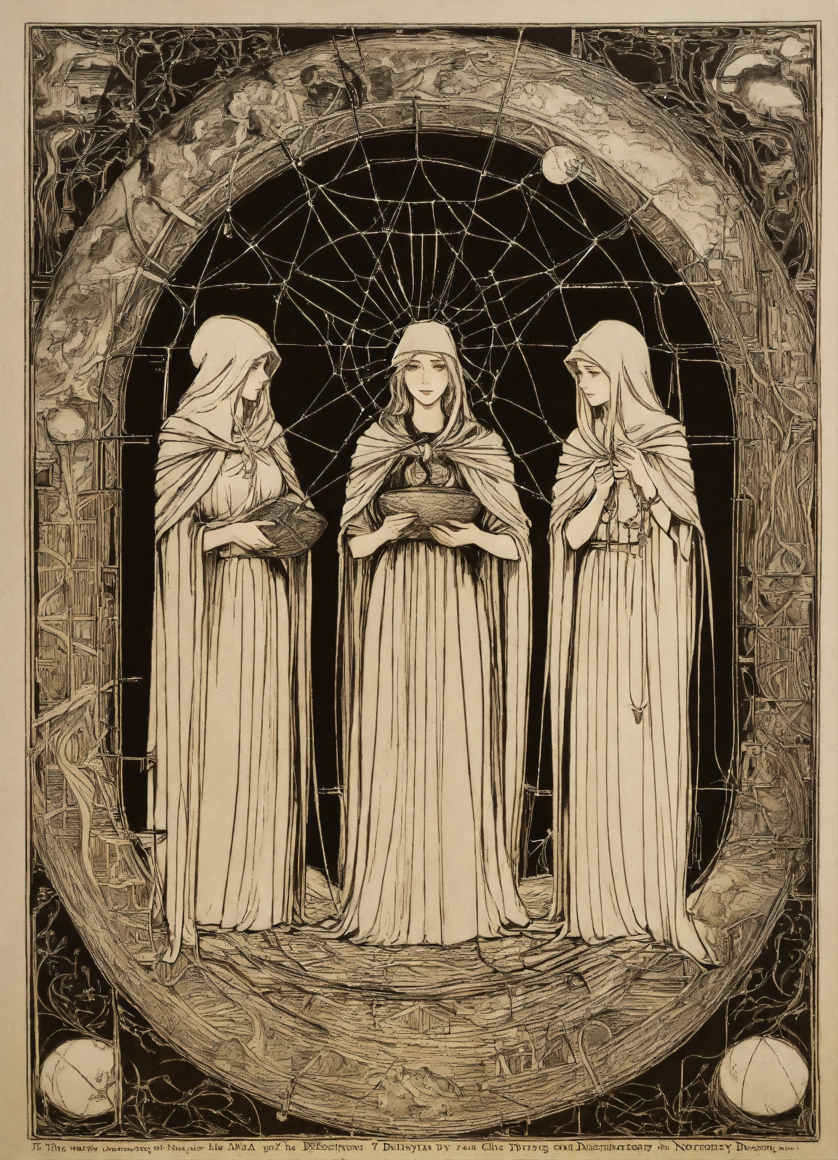 Lexica - The norns weaving the web of destiny drawing