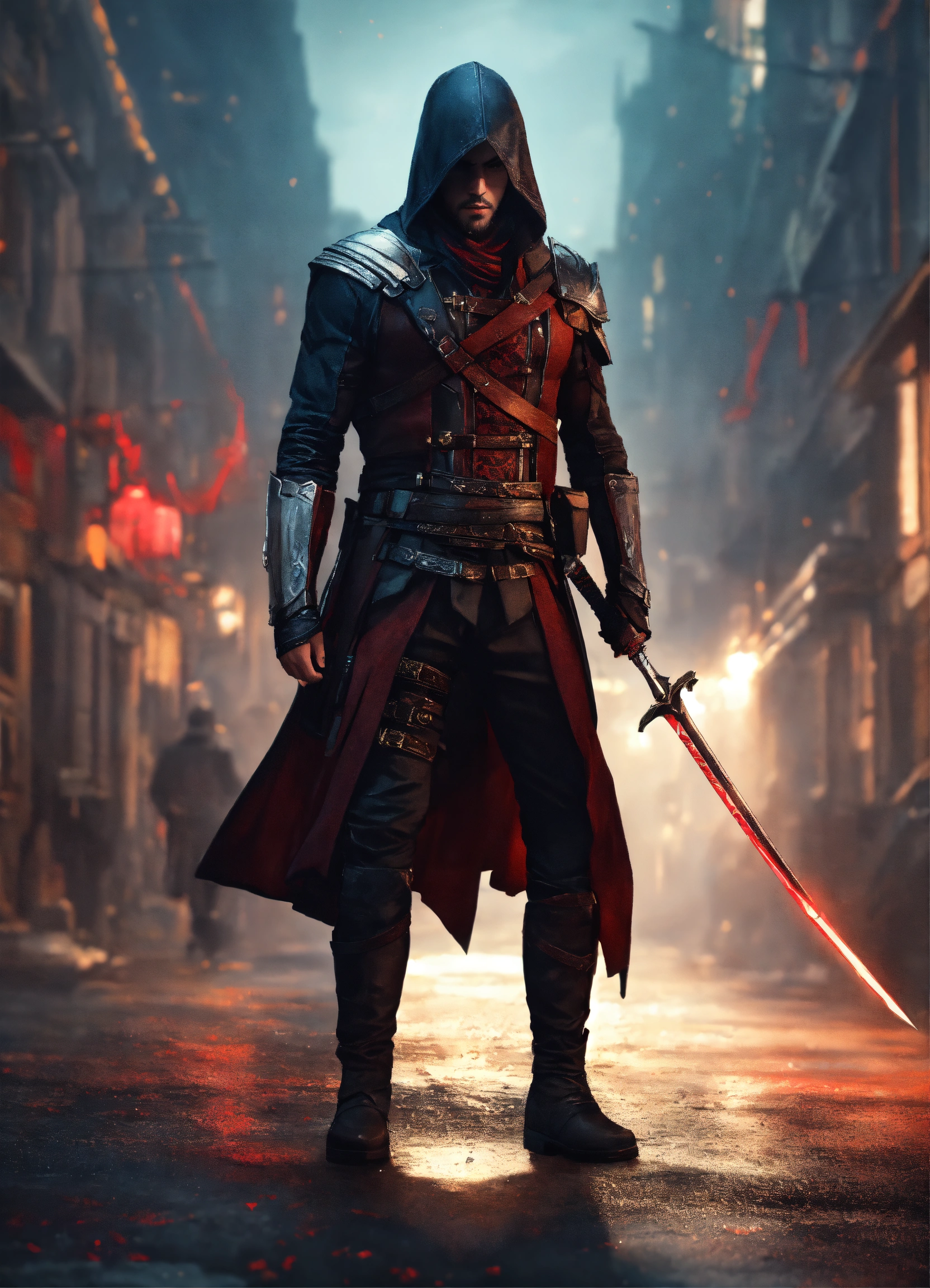 Lexica - A realistic full body portrait of a male assasin, daggers ...