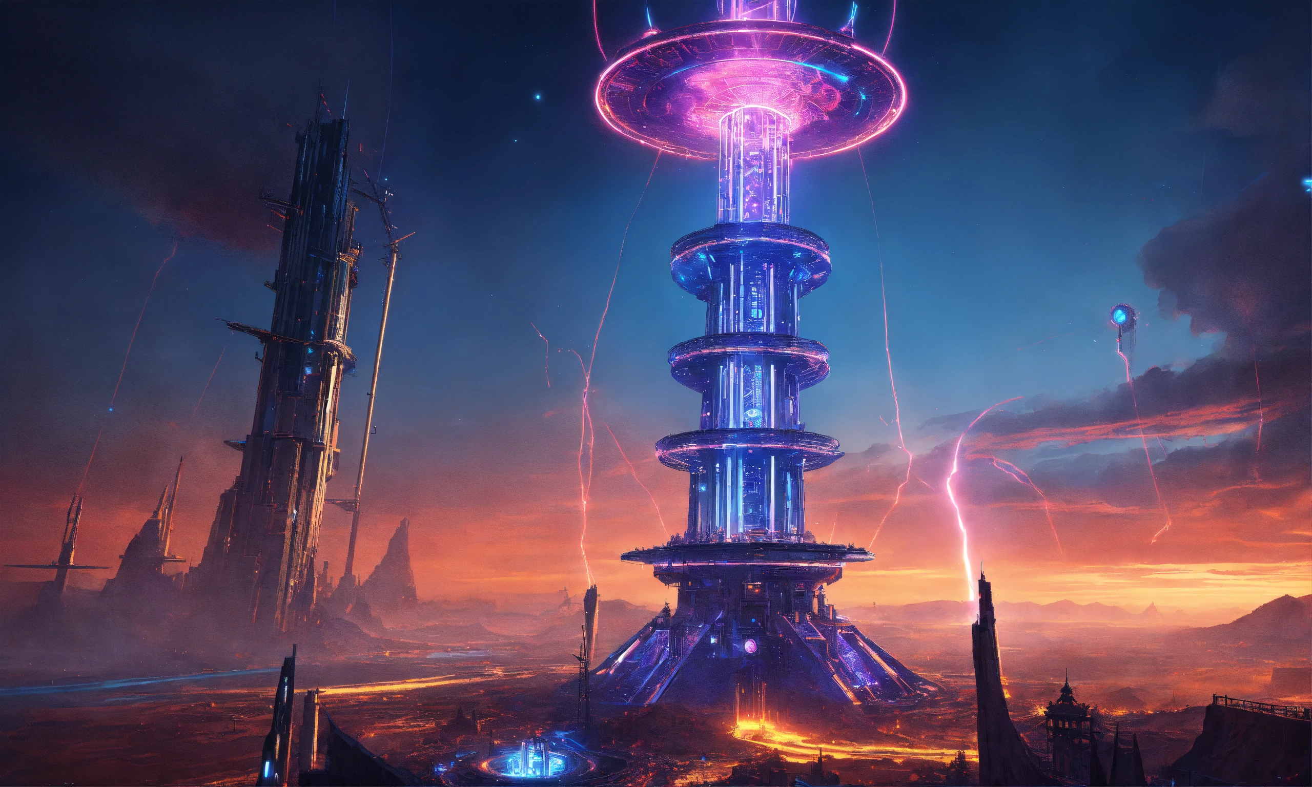 Lexica - Tall futuristic tower of Sauron on an energy vortex, temple ...