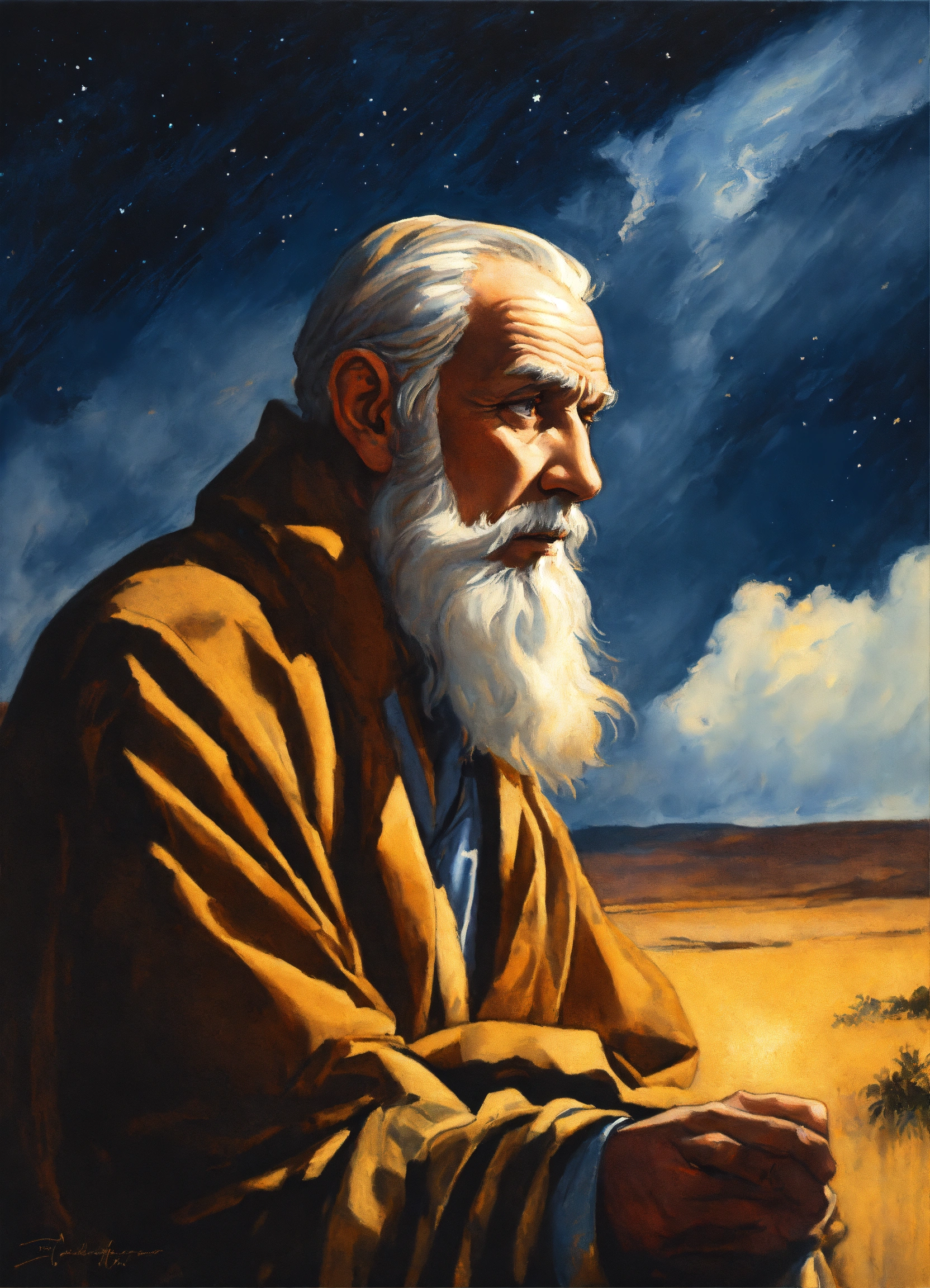 Lexica - A painting of an Christian elder looking out, in the style of ...