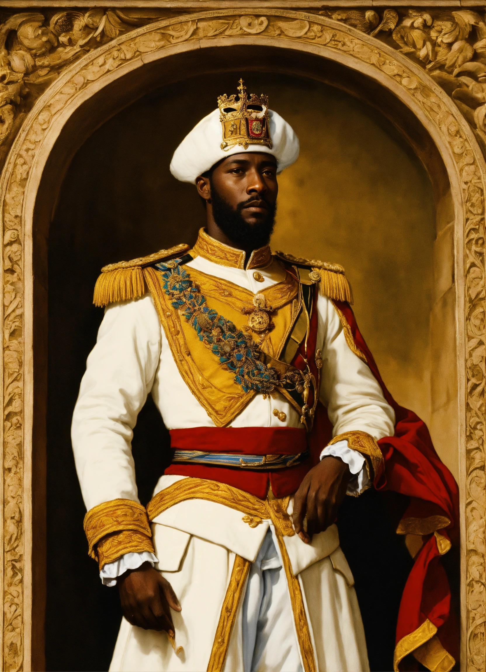 Lexica - A black king david wearing a white military uniform