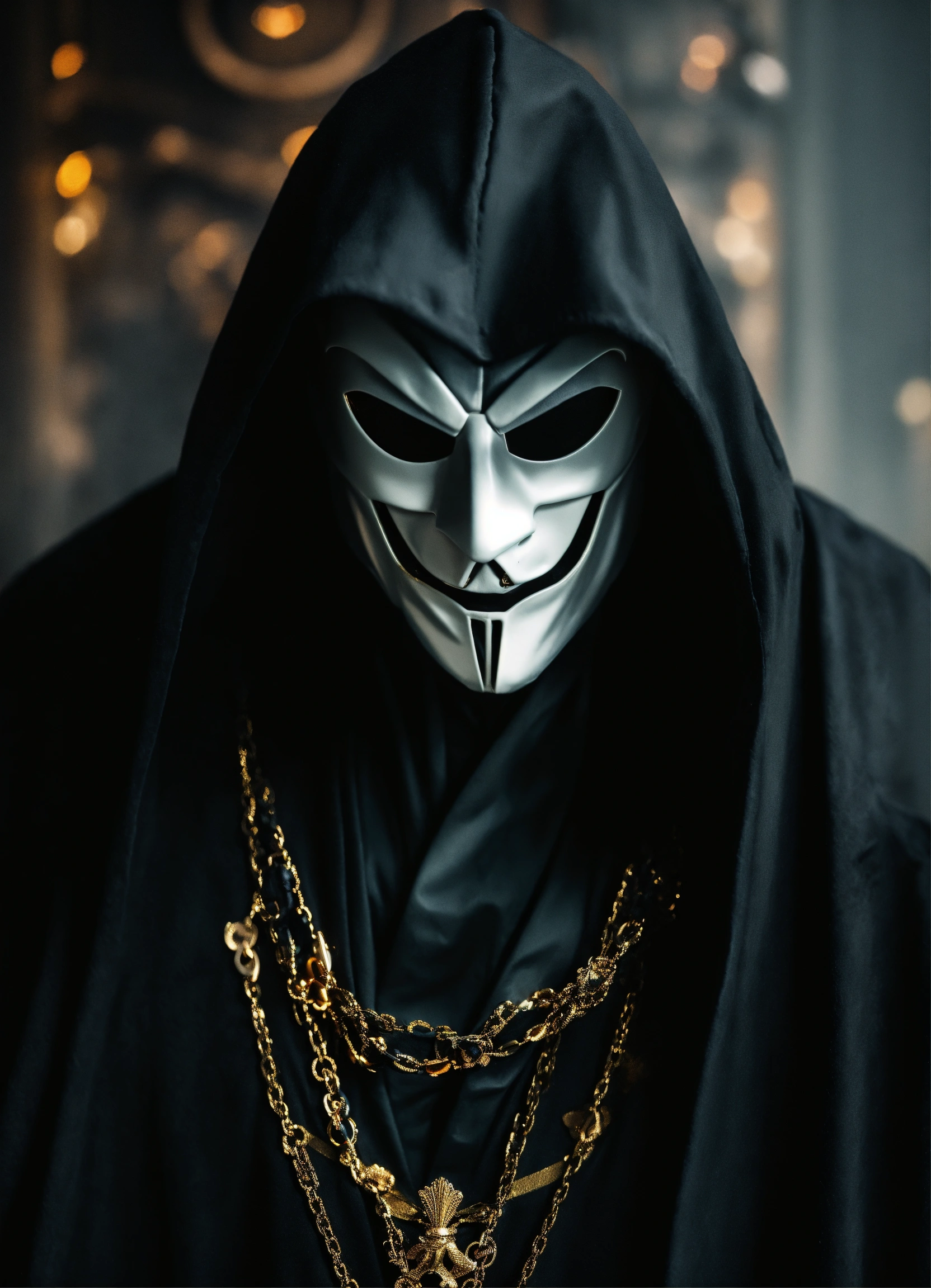 Lexica - White masked man wearing black robes, evil wizard