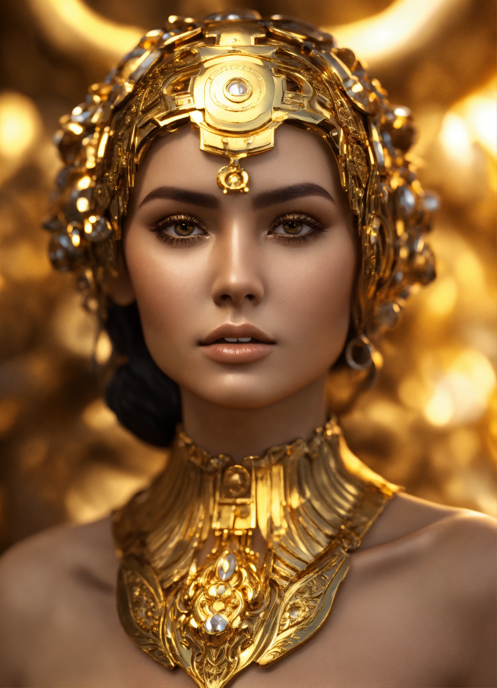 Lexica - Golden woman face, perfection, icon, unreal, 3d engine, 32 k