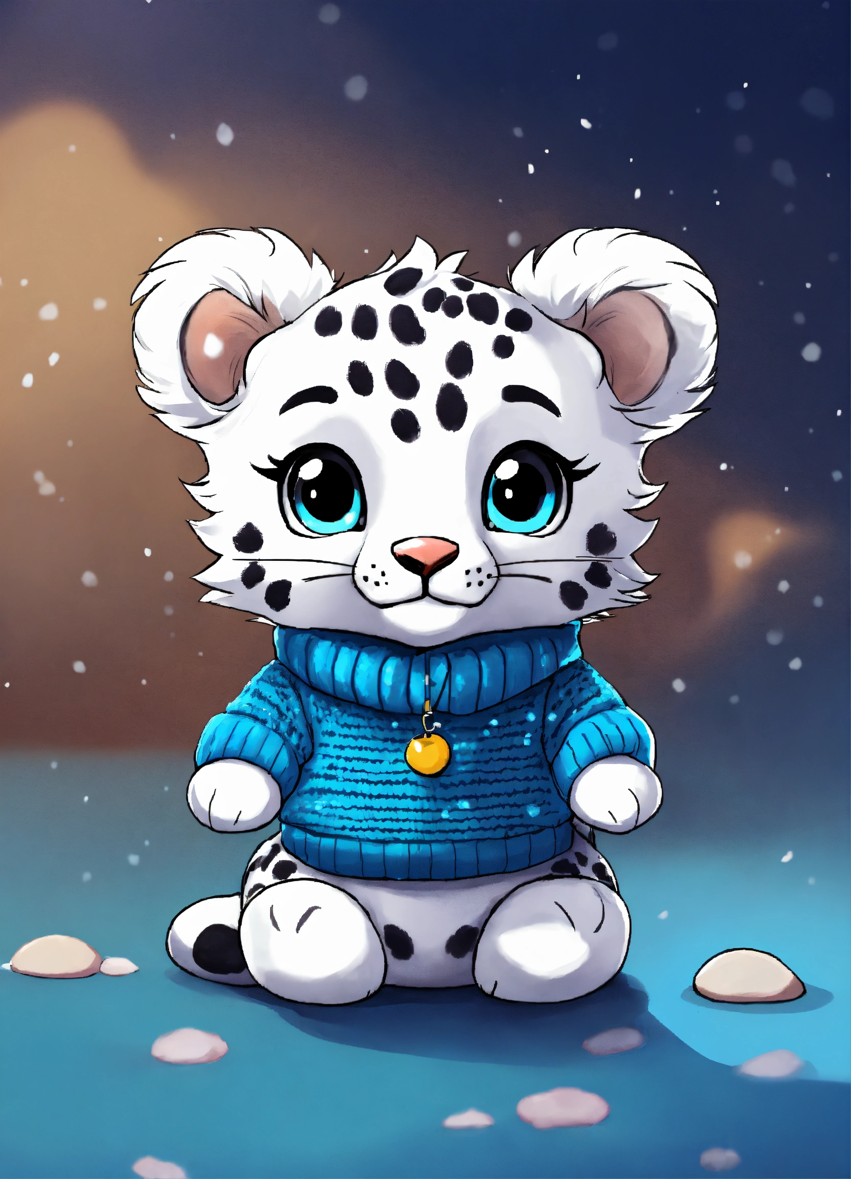 Lexica - Snow leopard in a blue sweater Cute 2d simple cartoon of toy art