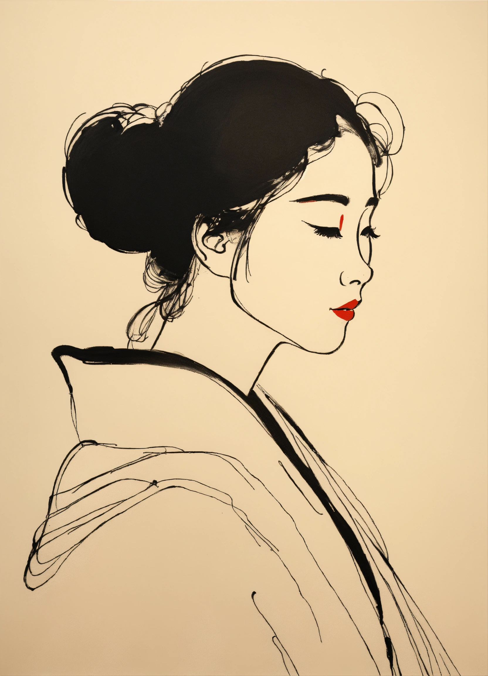 Lexica - Single line Sumi-e (墨絵) painting, minimalistic single line ...