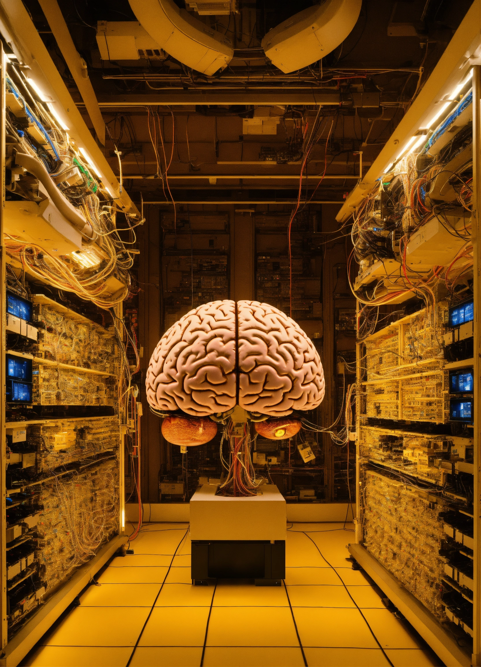 Lexica - In the center of the room, a colossal human brain is ...