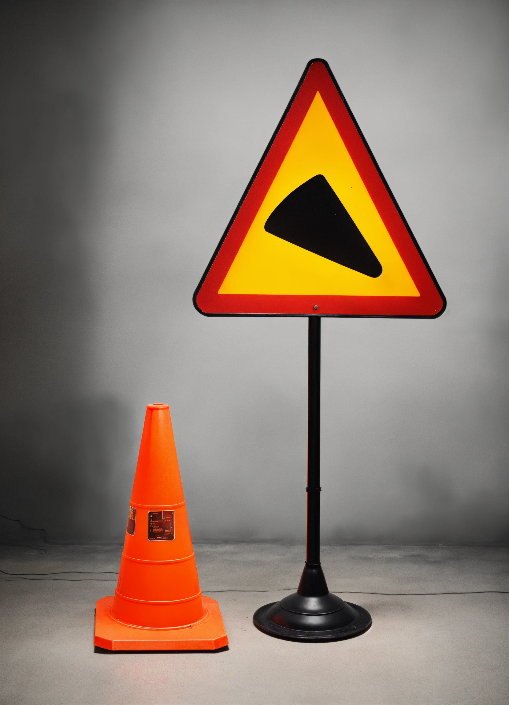 Lexica - Floating objects like a warning sign, traffic cone, and red ...