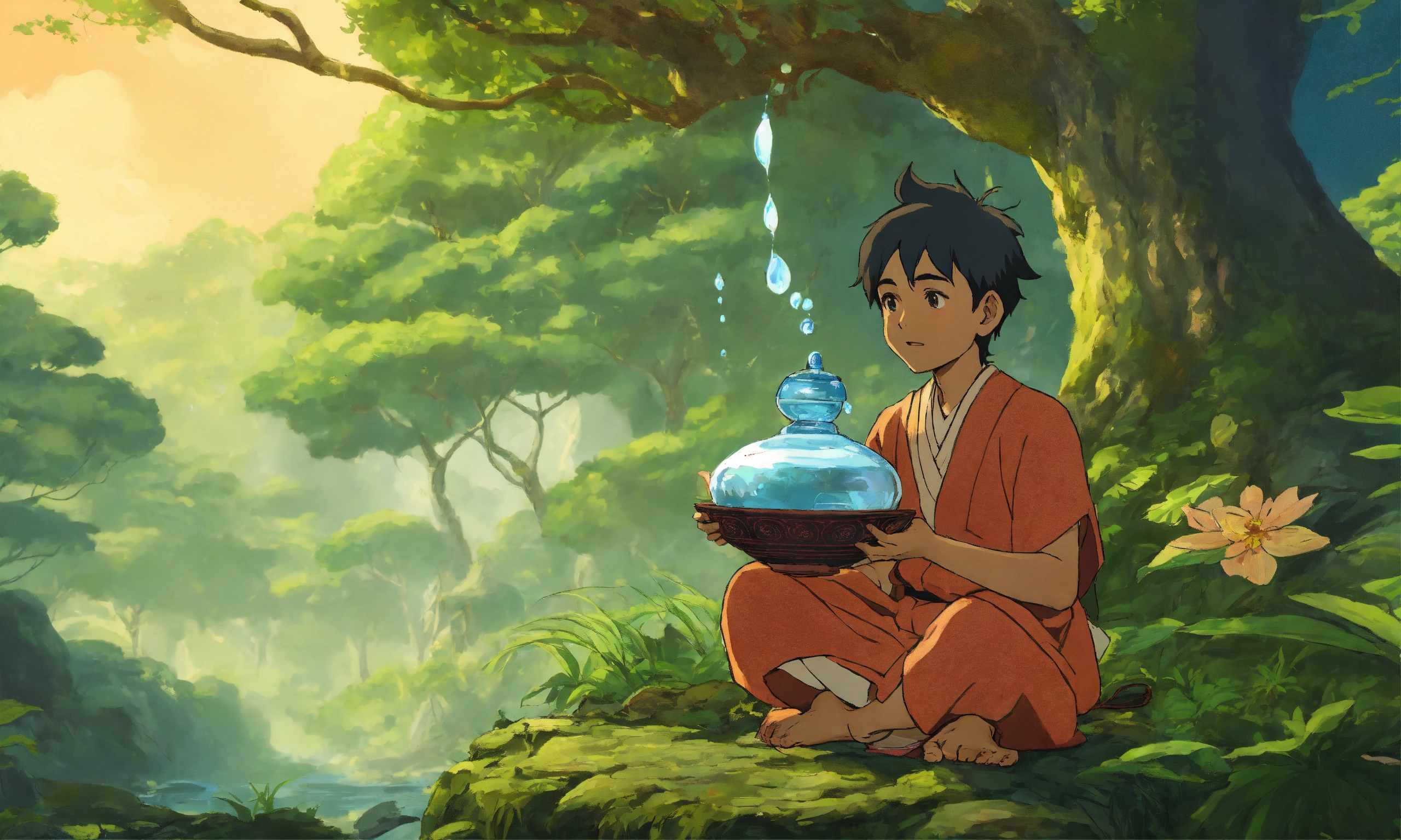 Lexica - Japanese Miyazaki Hayao style art of an Indian boy holding ...