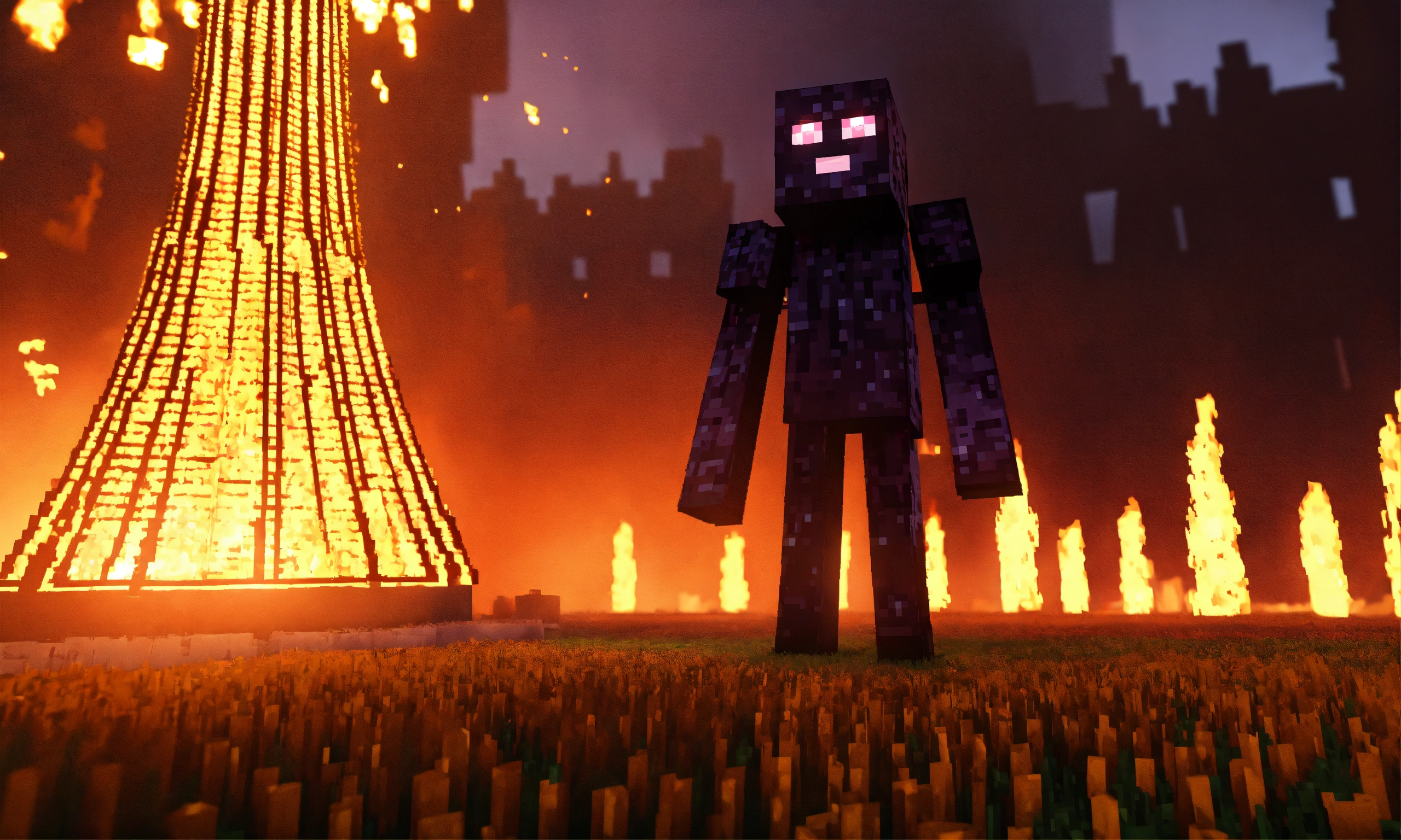 Lexica - Minecraft enderman, scary, surrounded by a field on fire with ...