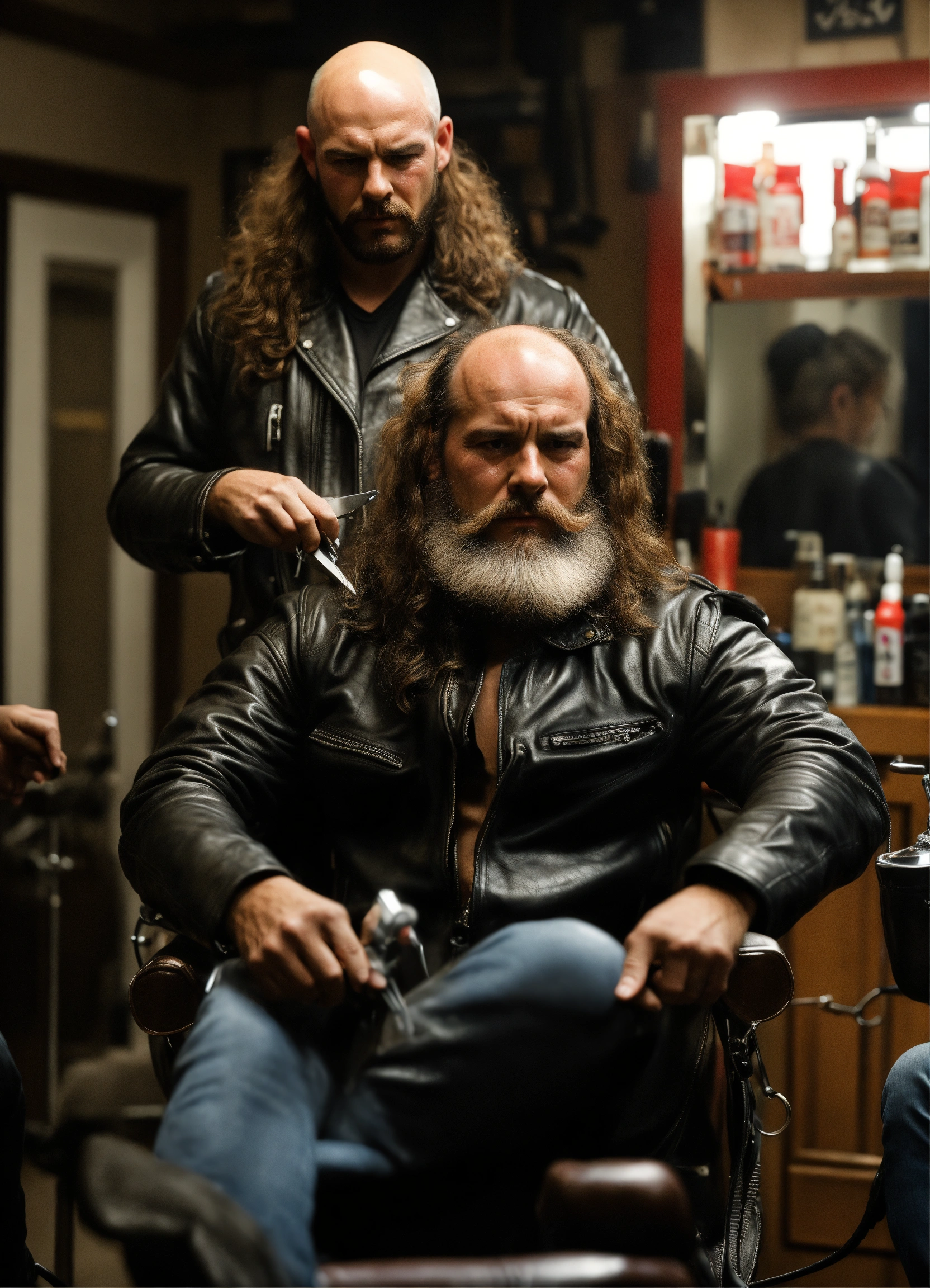 Lexica - In the first image a manly male biker with a smirk wearing a ...
