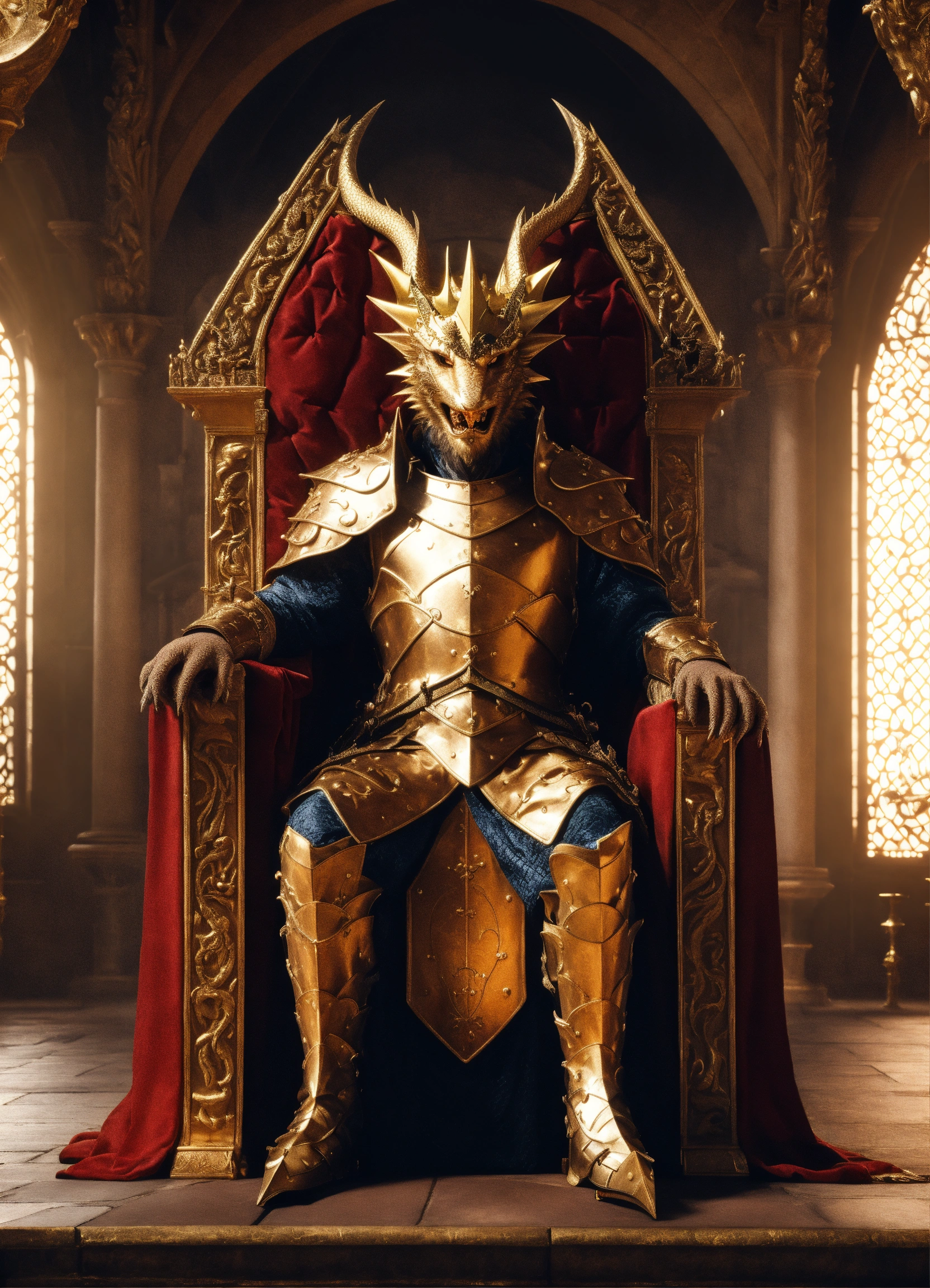 Lexica - A dragon king with crown on his head sitting on his throne in ...