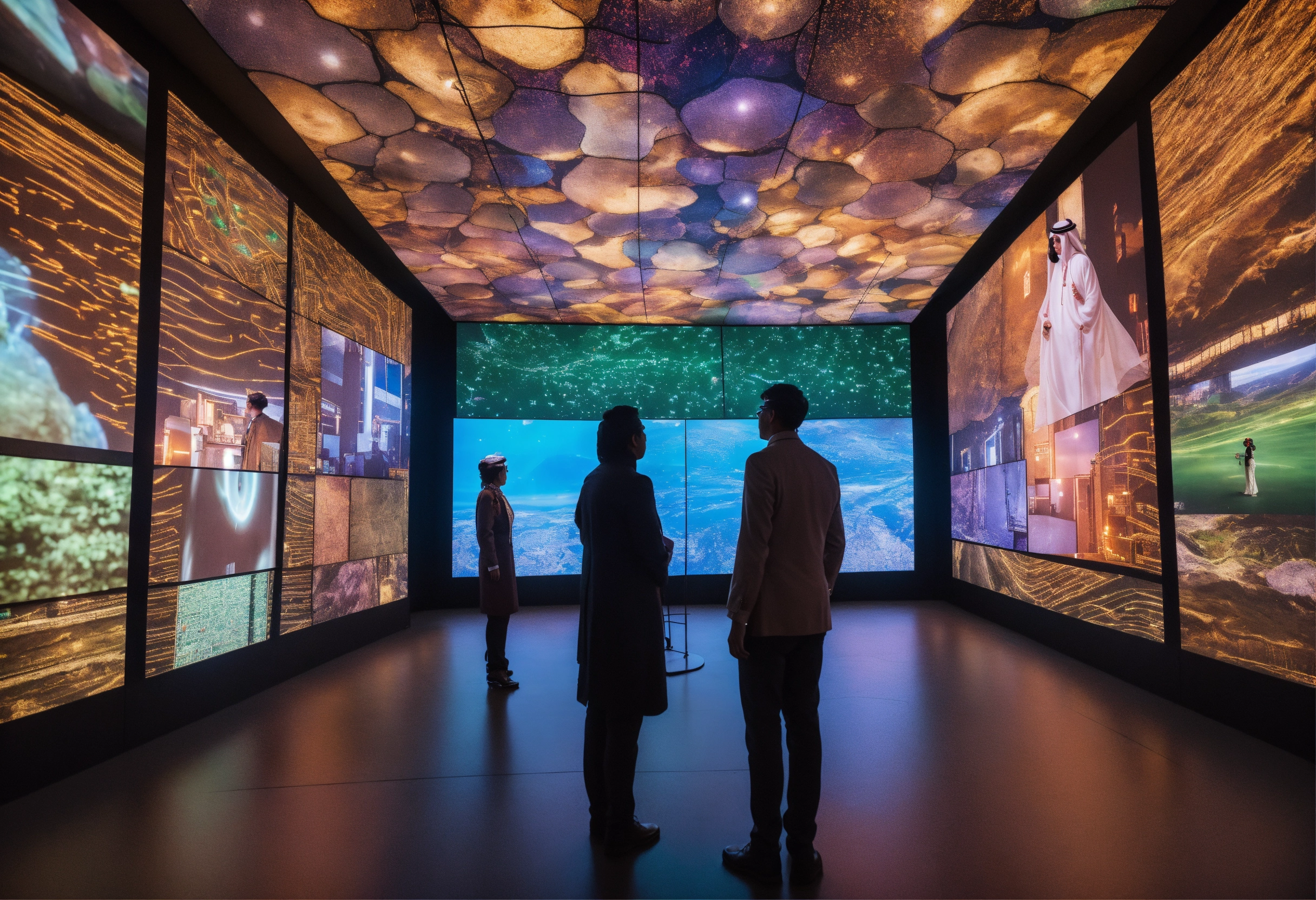 Lexica - A photograph of interior of a small vibrant immersive cylinder ...