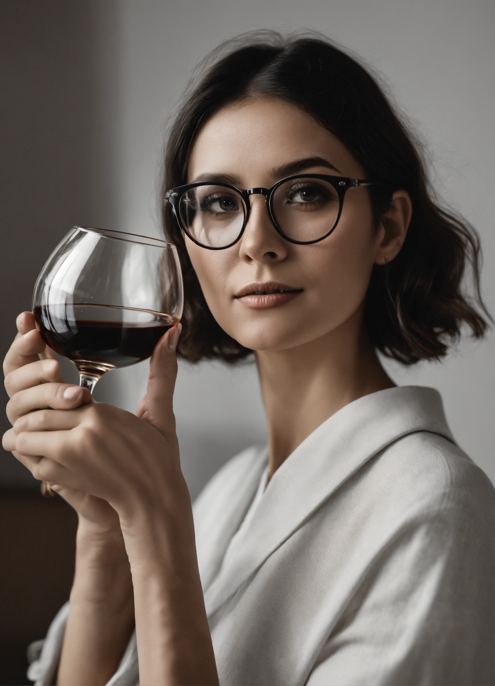 Lexica - Women 40 years glasses, Holding a glass flat circle in the ...
